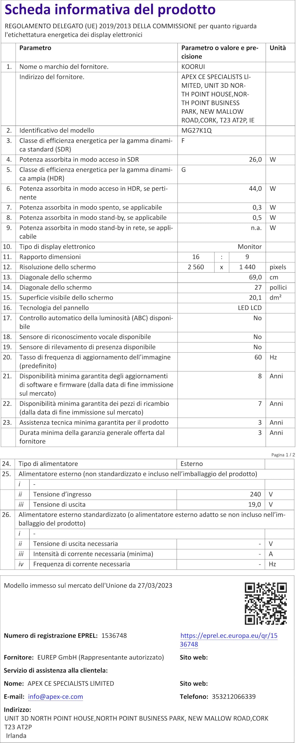 Xiaomi Schermo PC Gaming Monitor Mini LED G PRO 27i QHD 180Hz 1 ms ...