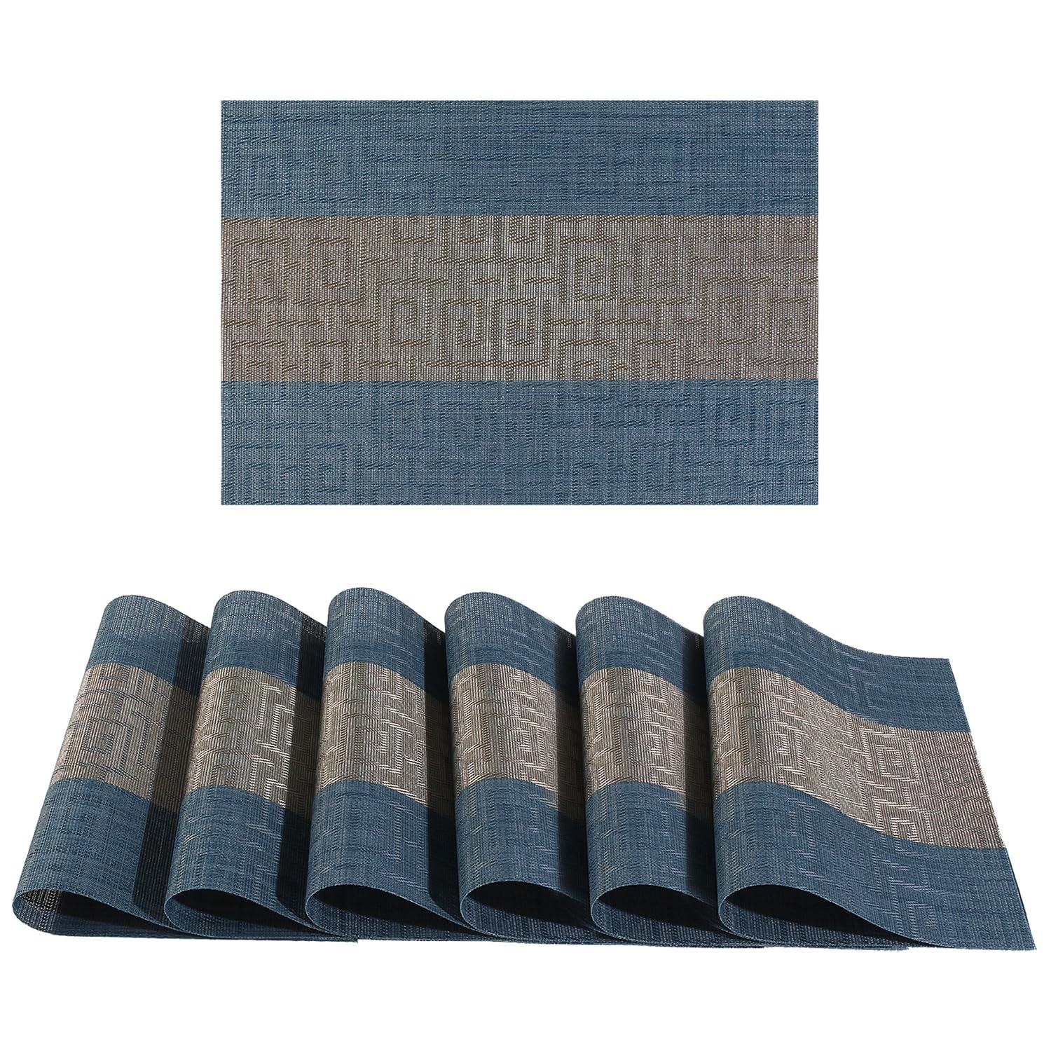 Amazon.com: FAVE Placemats Set of 6 Indigo Blue Woven with Gray ...