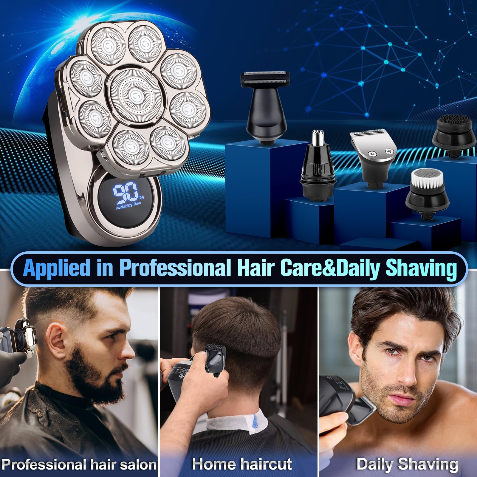 9D Head Shavers for Bald Men, Electric Shaver for Men,6 in 1 Mens ...