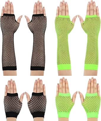 NHCDFA Fishnet Gloves,Green Fingerless Gloves,Fishnet Arm Sleeves 4 ...