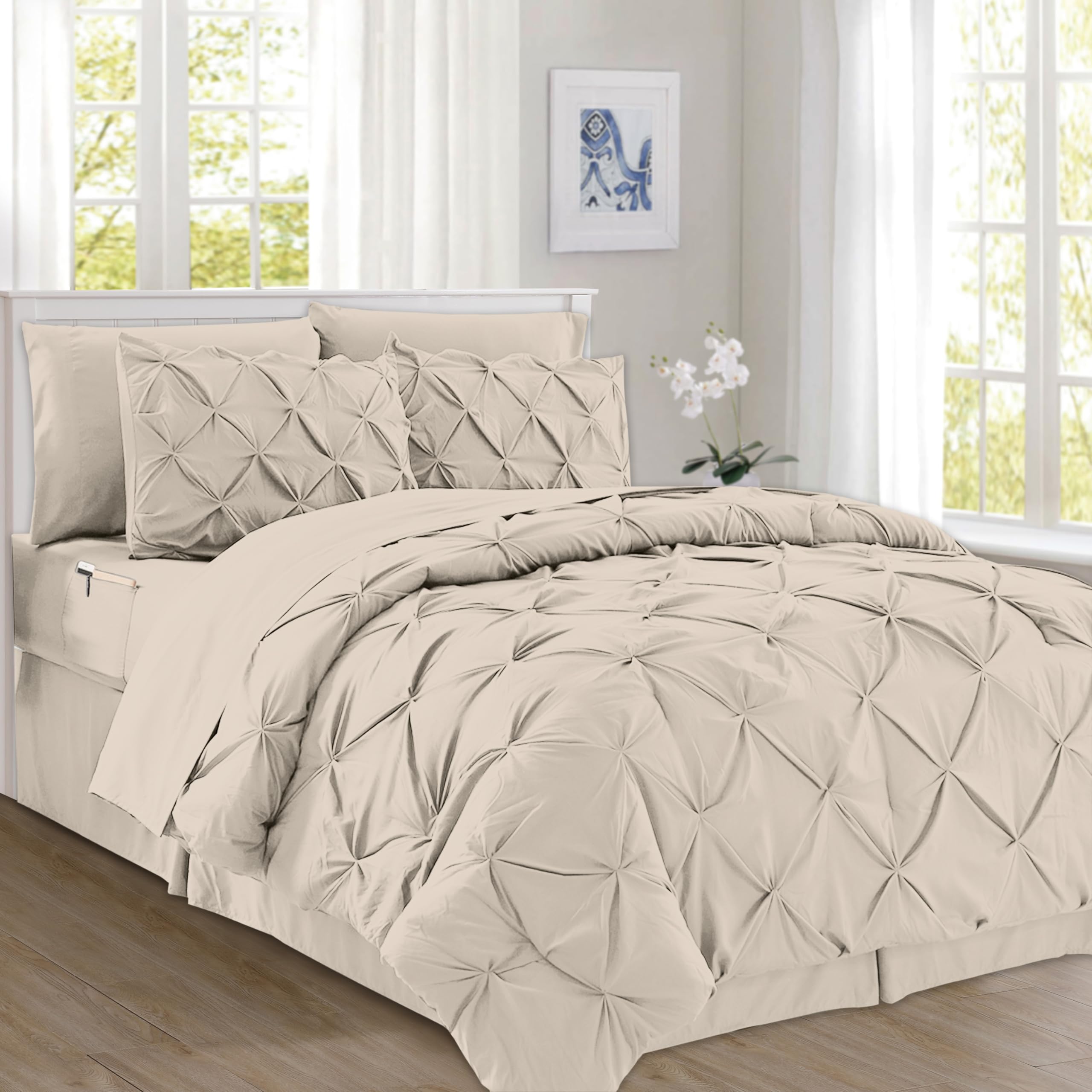 Amazon.com: Elegant Comfort 8-Piece Pinch Pleated Comforter Set - All ...