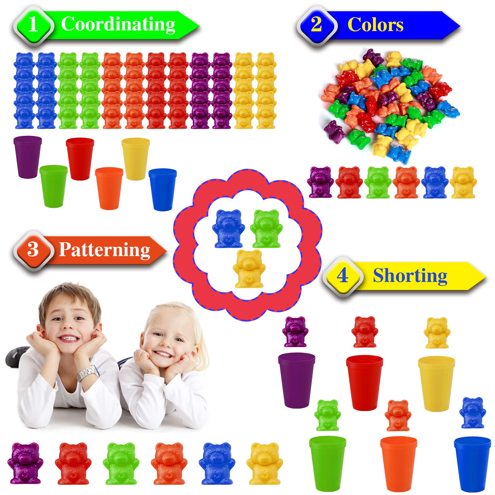 Desk Decor Bookends Counting Rainbow Bears With Sorting Cups - 67pc ...