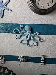 Amazon.com: Rustic Dark Blue Whitewashed Cast Iron Octopus Hook 11 Inch ...