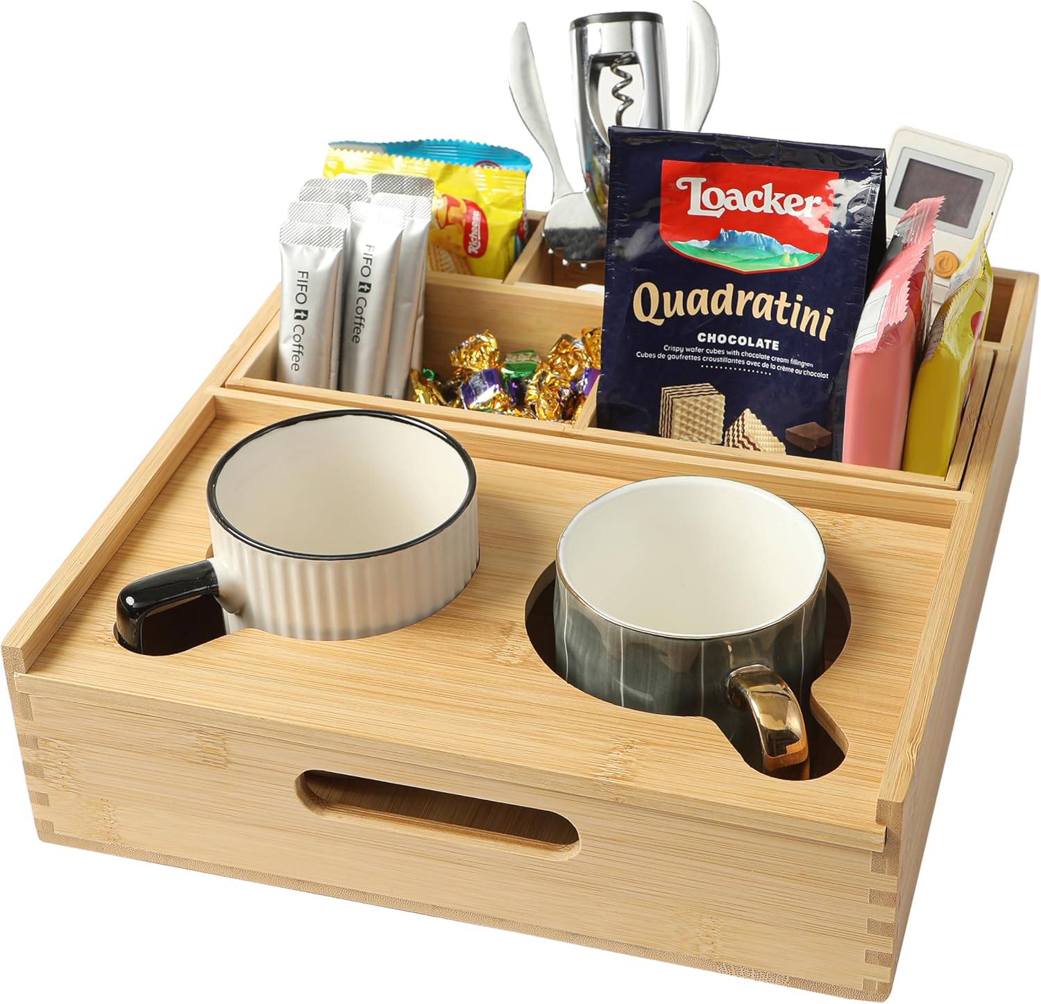 Amazon.com: ROCDEER Large Bamboo Couch Caddy, Sofa Cup Holder Tray with ...