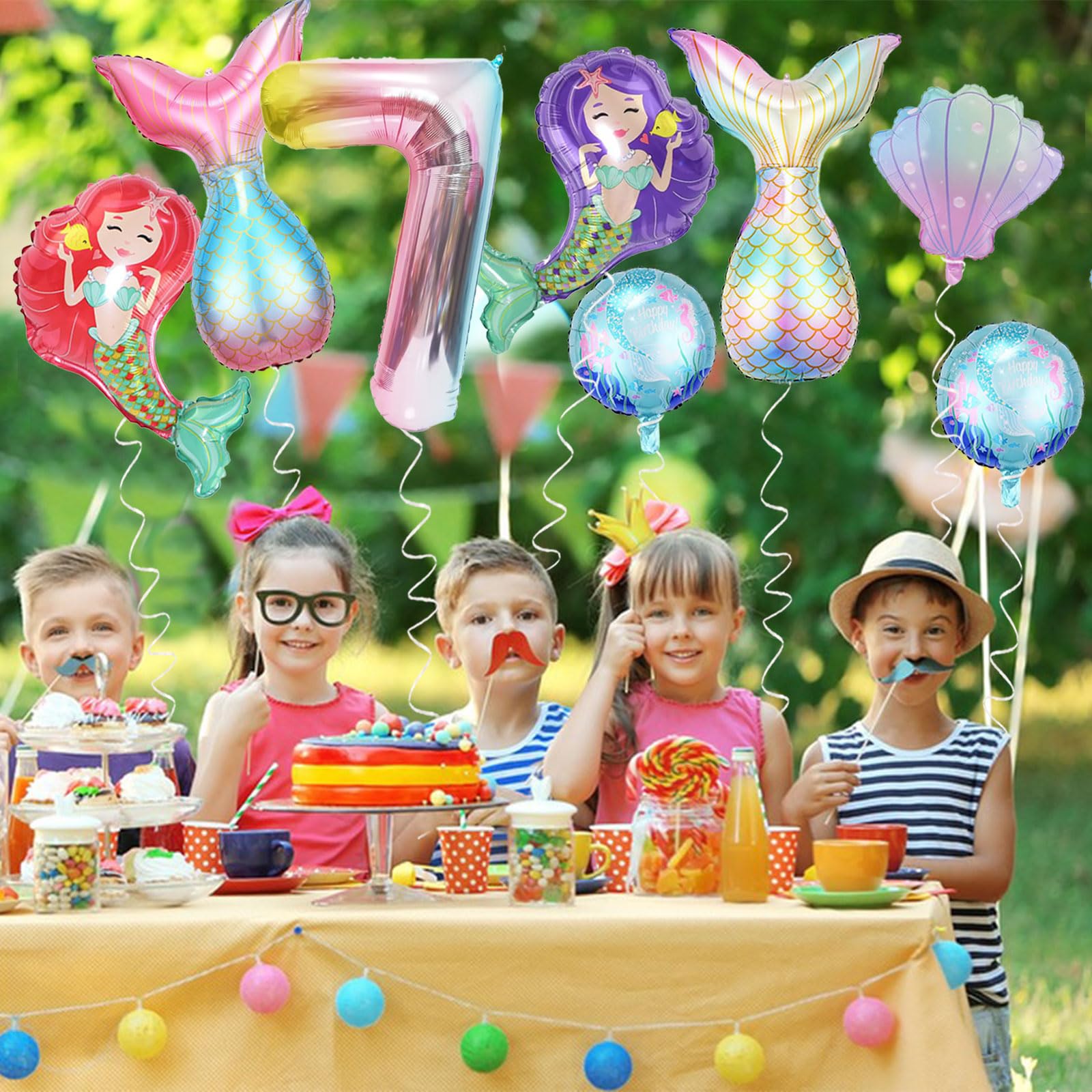 Snapklik.com : 9 Pcs Mermaid Balloons Large Number 7 Balloons Colorful ...