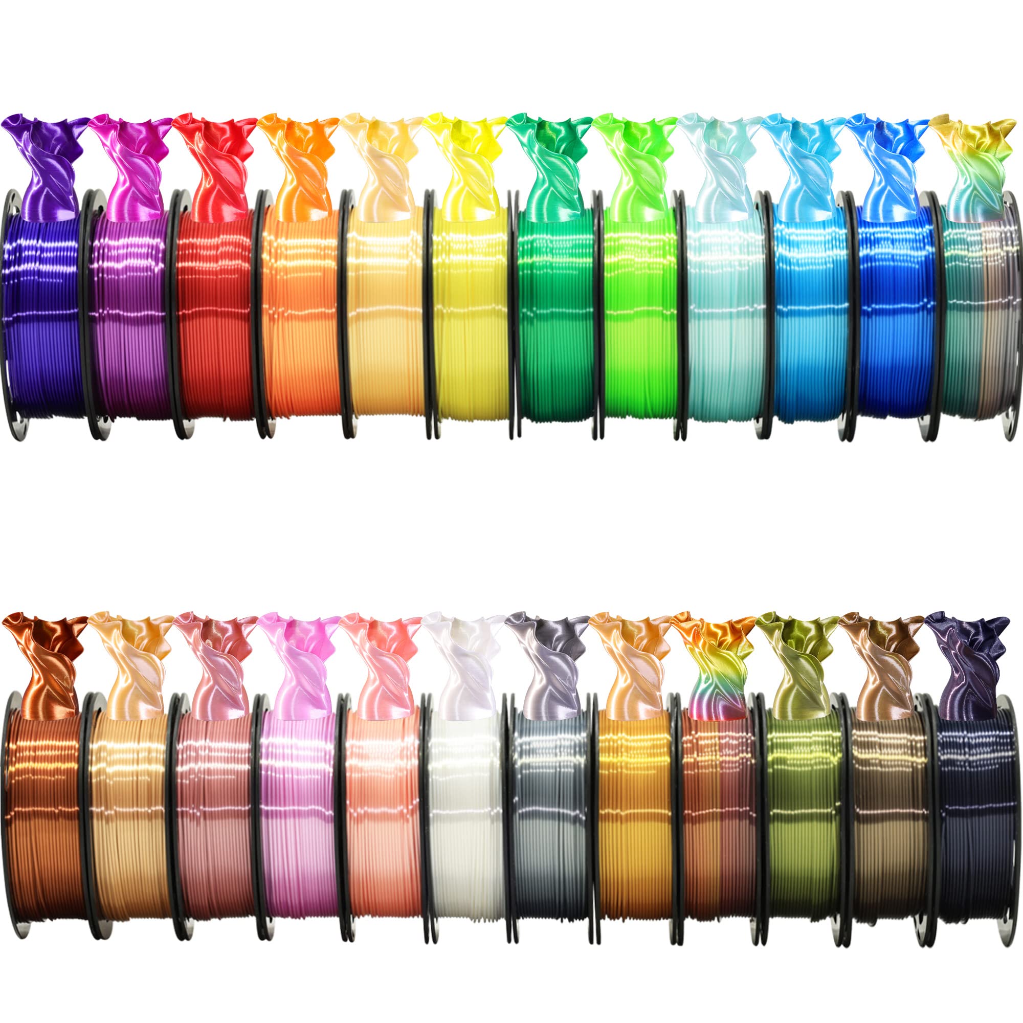 24 Colors 1.75 millimeter Silk Shiny PLA Filament Bundle Pack, It ...