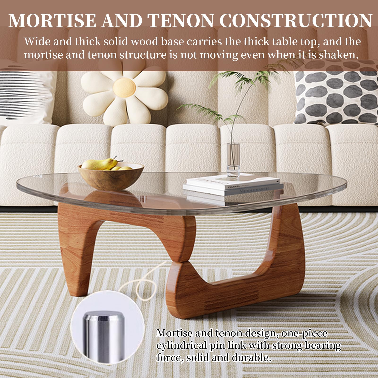 Snapklik.com : Triangle Glass Coffee Table, Mid Century Solid Wood Base ...