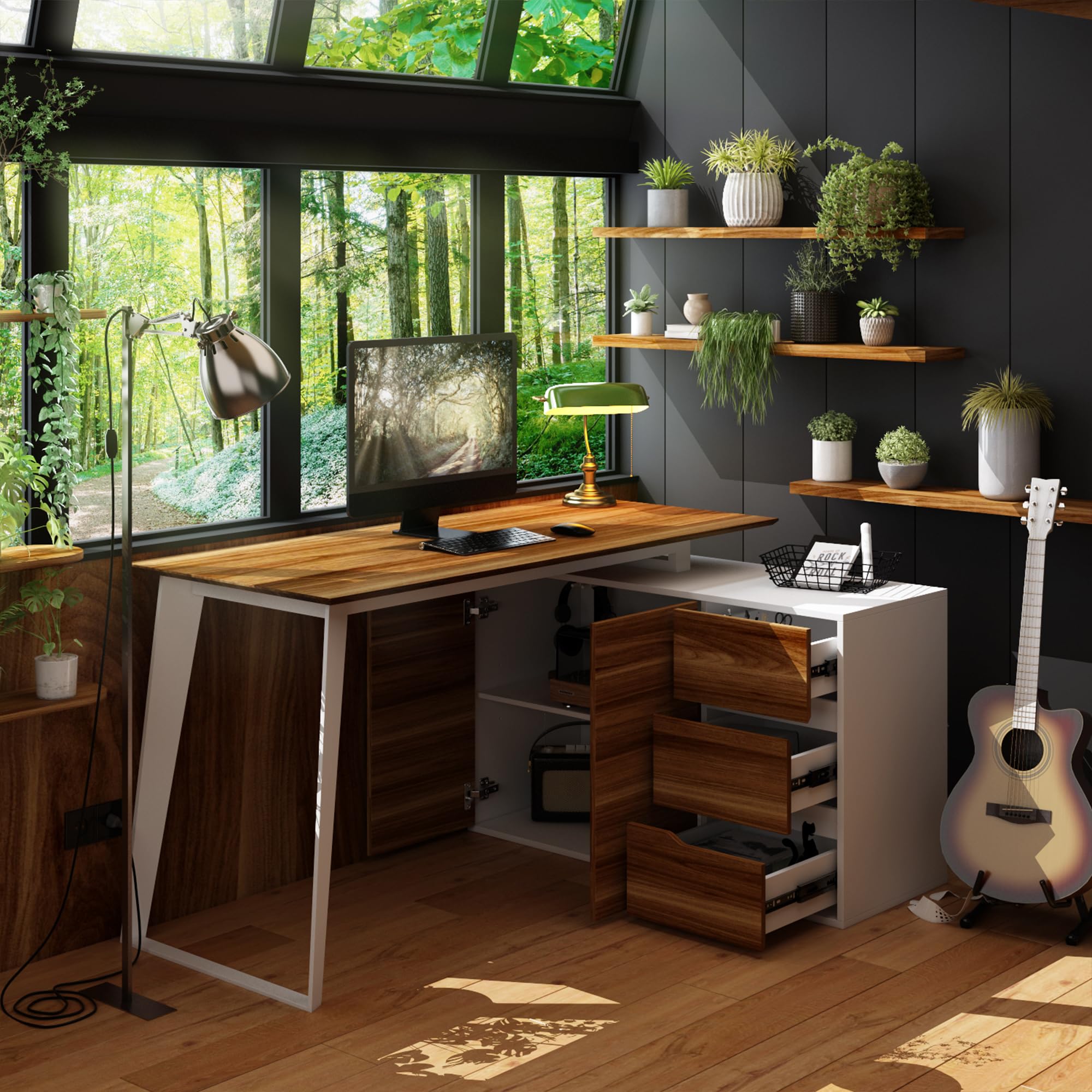 Amazon.com: Homsee Home Office Computer Desk Corner Desk with 3 Drawers ...