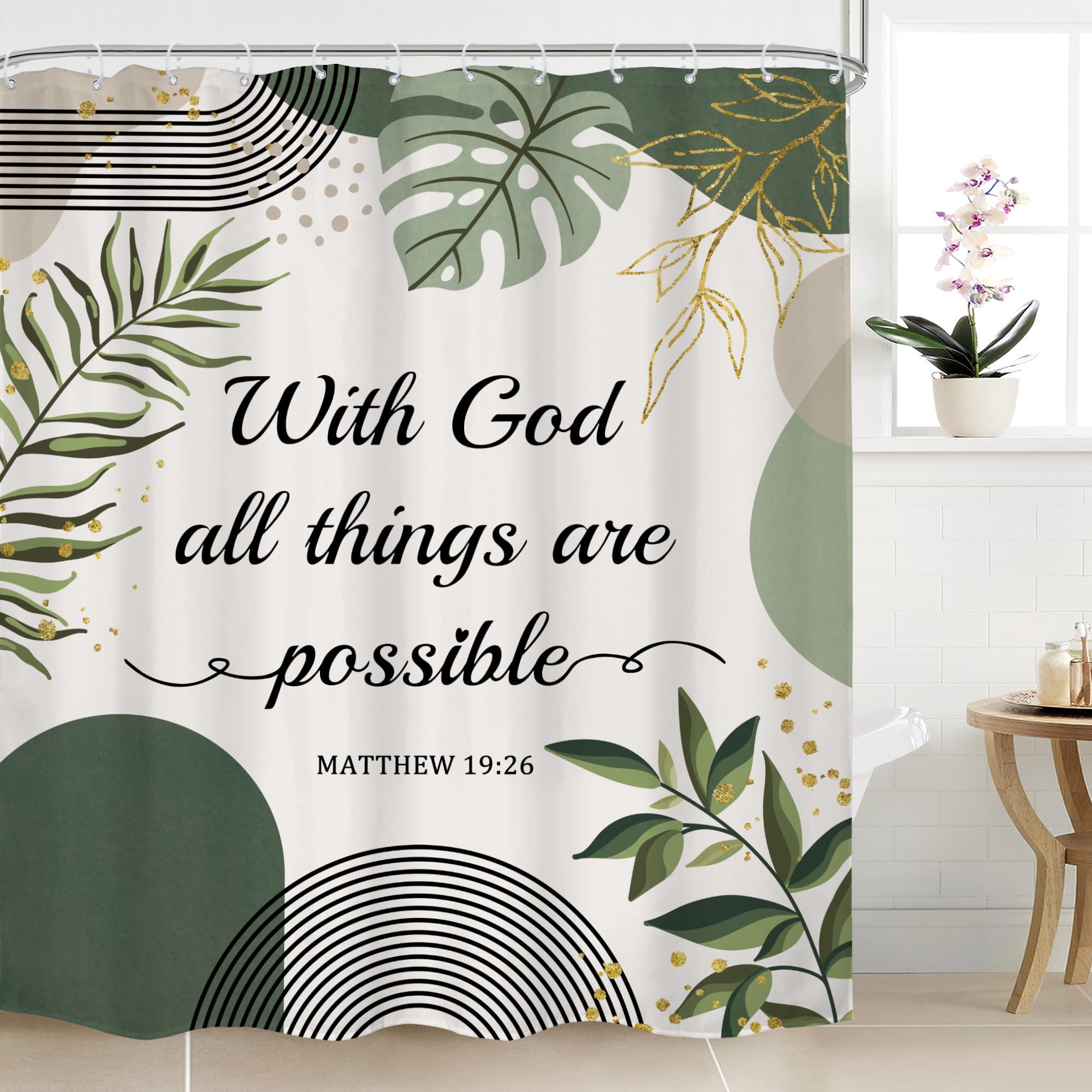 Amazon.com: Mitpok Bible Verse Scriptures Christian Shower Curtain Sage ...