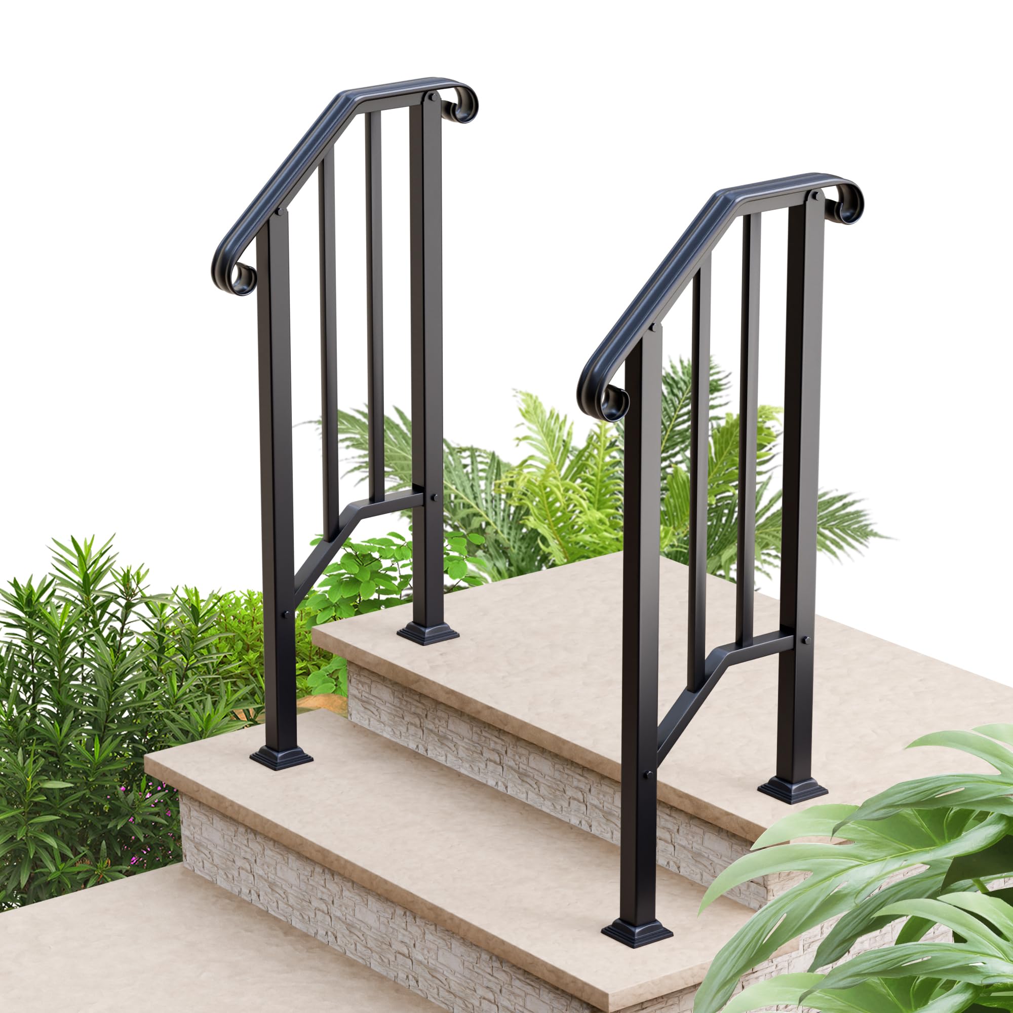 Snapklik.com : 2 Pack 2 Step Handrails For Outdoor Steps, Wrought Iron ...
