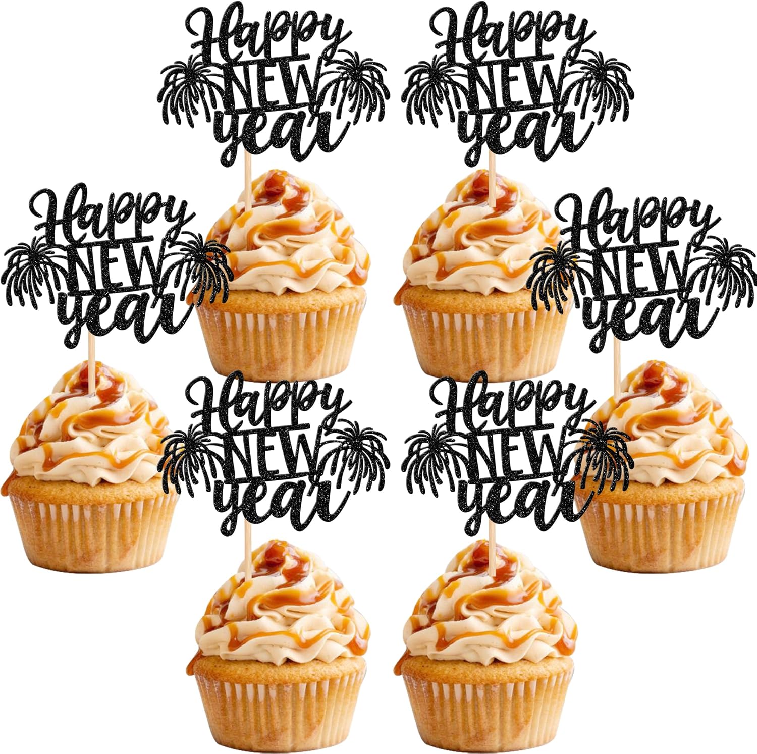 Amazon.com: 24 PCS 2025 Happy New Year 2025 Cupcake Toppers Glitter Cheers to 2025 Fireworks ...