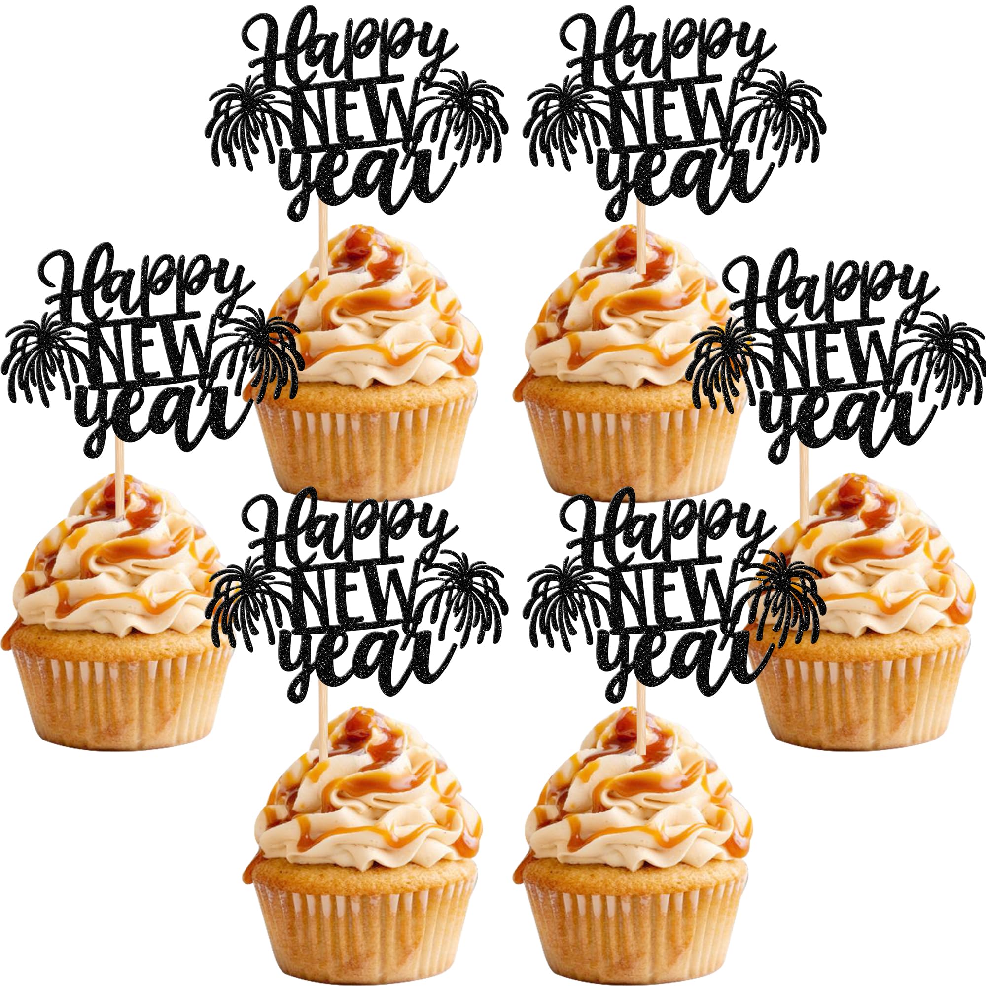 Amazon.com: 24 PCS 2025 Happy New Year 2025 Cupcake Toppers Glitter Cheers to 2025 Fireworks ...