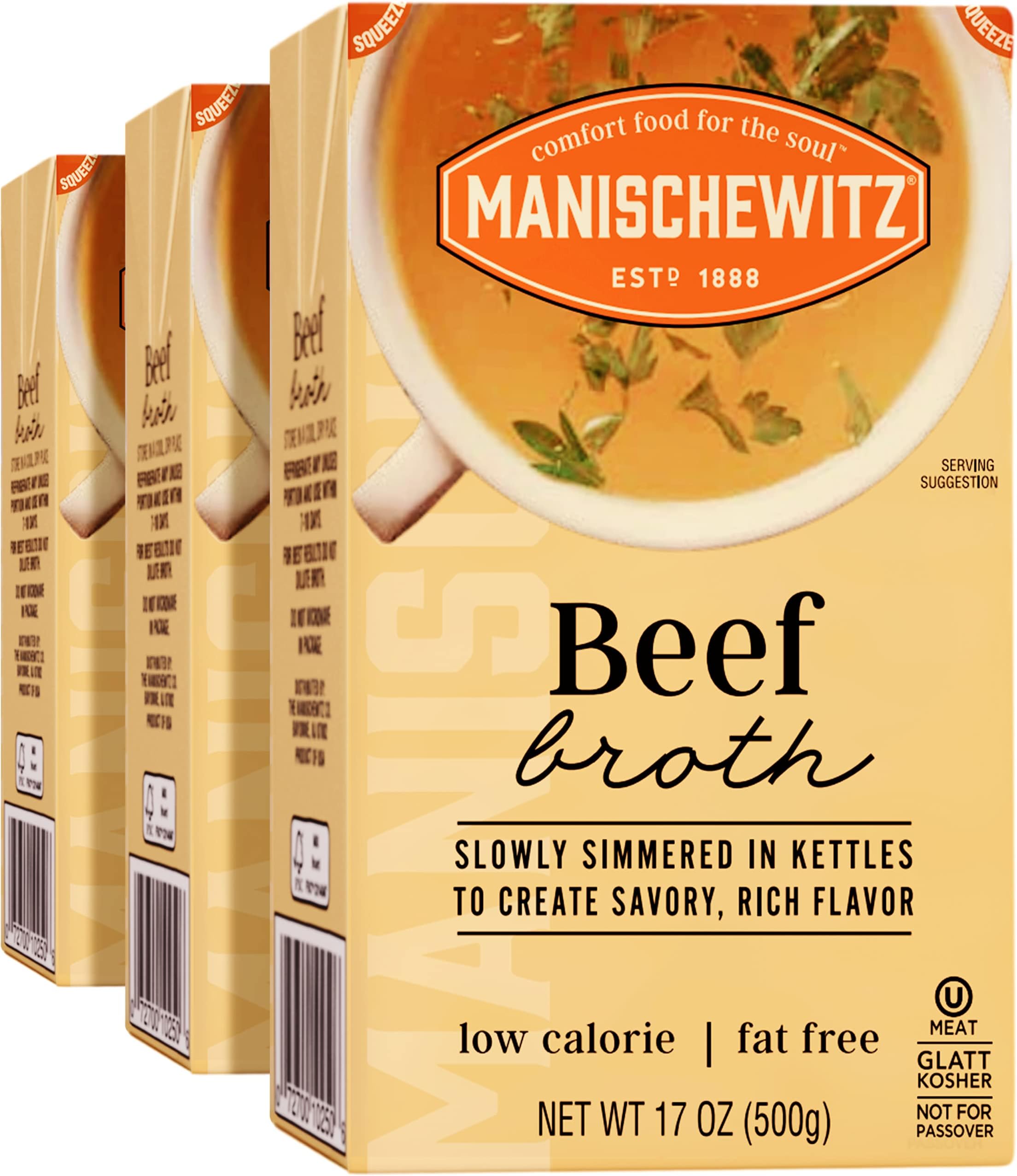 Amazon.com : Manischewitz Beef Broth 17oz (3 Pack), Flavorful, Kettle ...