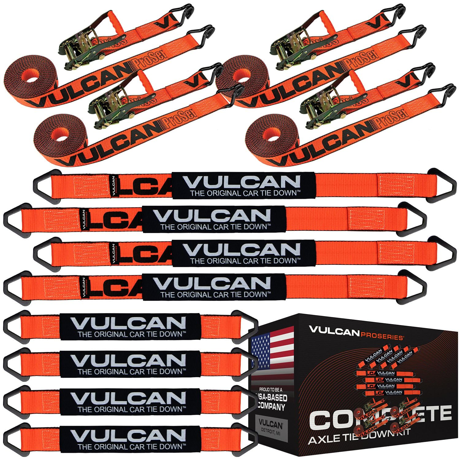 VULCAN Complete Axle Strap Tie Down Kit with Wire Hook Ratchet Straps ...