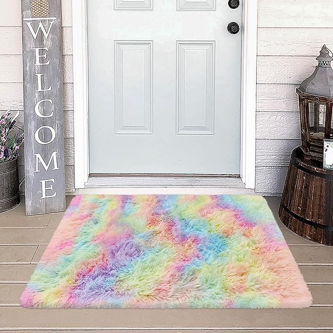 Amazon.com: JiaoBaba Small Fluffy Rainbow Colorful Area Rug for Girls ...
