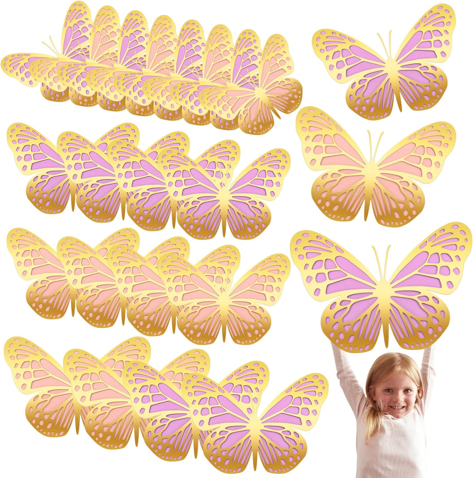Amazon.com: 20 Pcs 3D Large Butterfly Party Decoration 2 Layer Giant ...