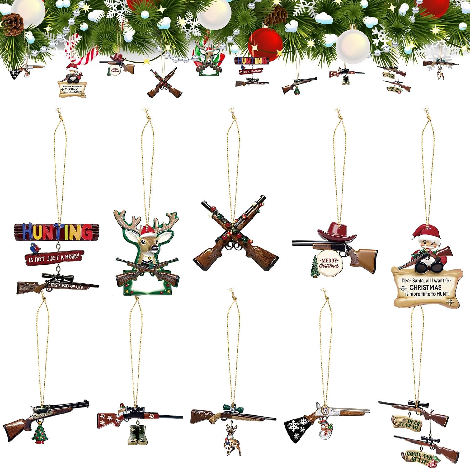 Amazon.com: Vercraft 20 Pcs Hunting Christmas Ornaments with Santa Hat ...