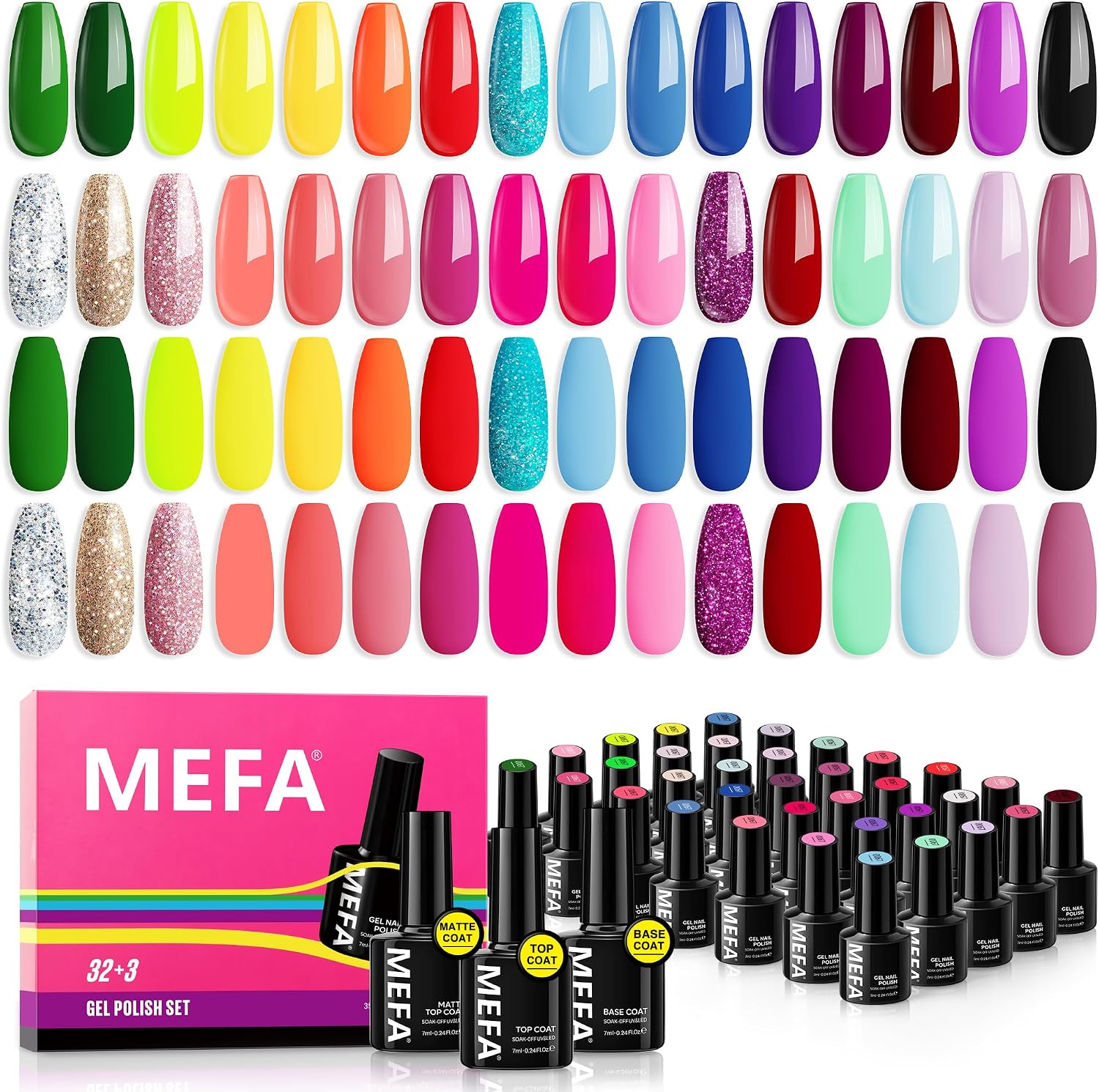 MEFA 35Pcs Neon Gel Nail Polish Set, 32 Colors Summer Gel Nail Polish ...