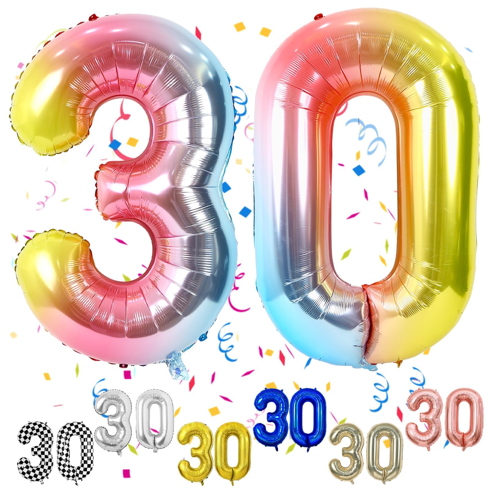 Amazon.com: Rainbow Number 30 Balloons, 30th Birthday Balloon, 40inch ...