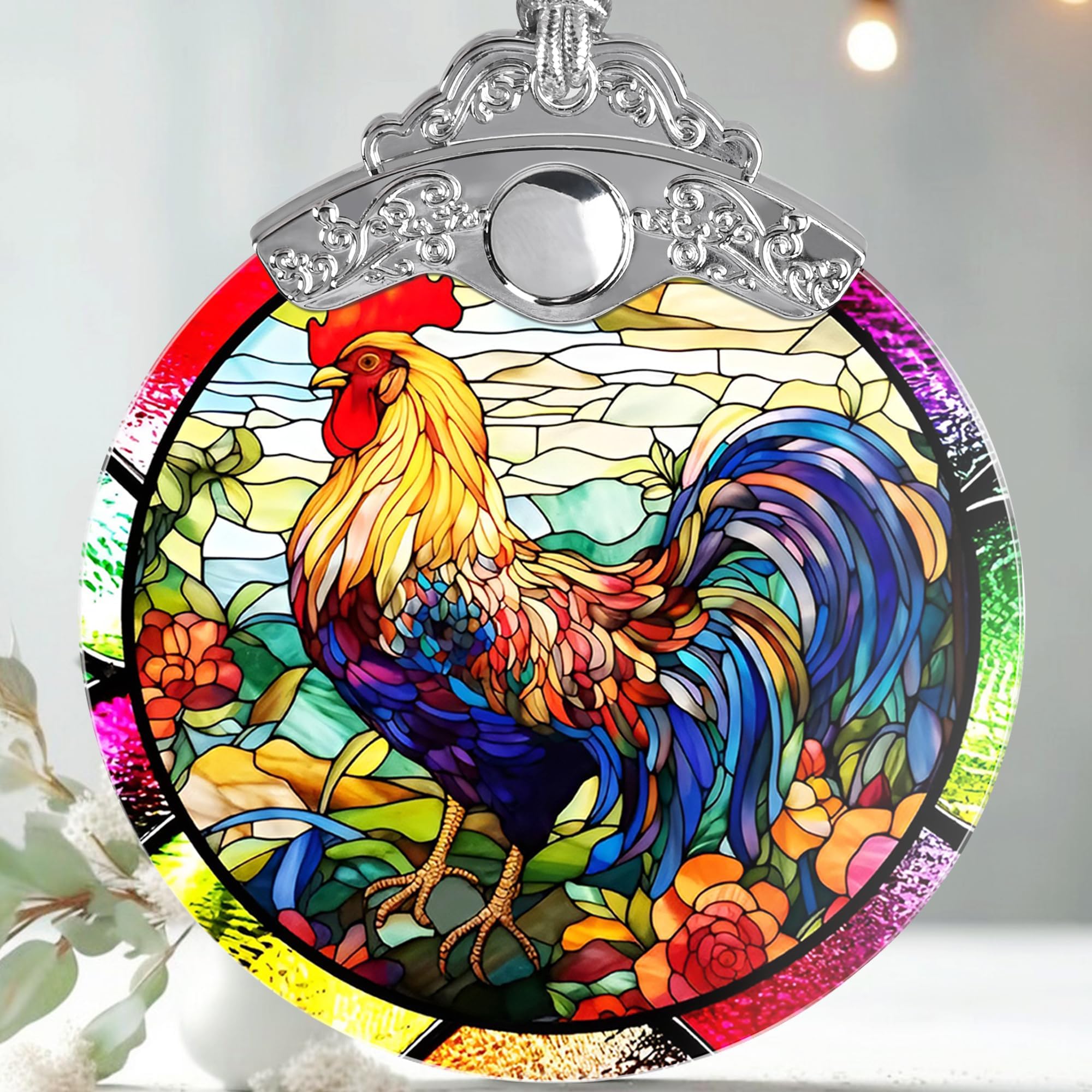 Amazon.com: BOXCASA Rooster Stained Glass Window Hanging,Unique Rooster ...