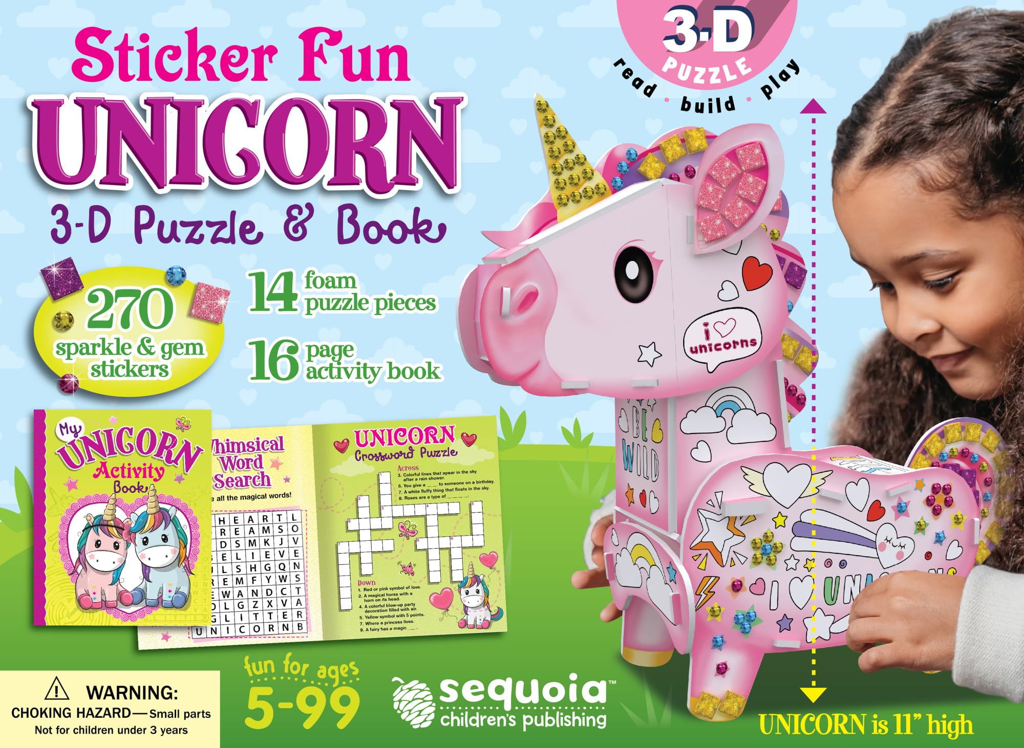 Unicorn Sticker Fun - 3-D Puzzle, Stickers, and Book Set - 270 Sparkle ...