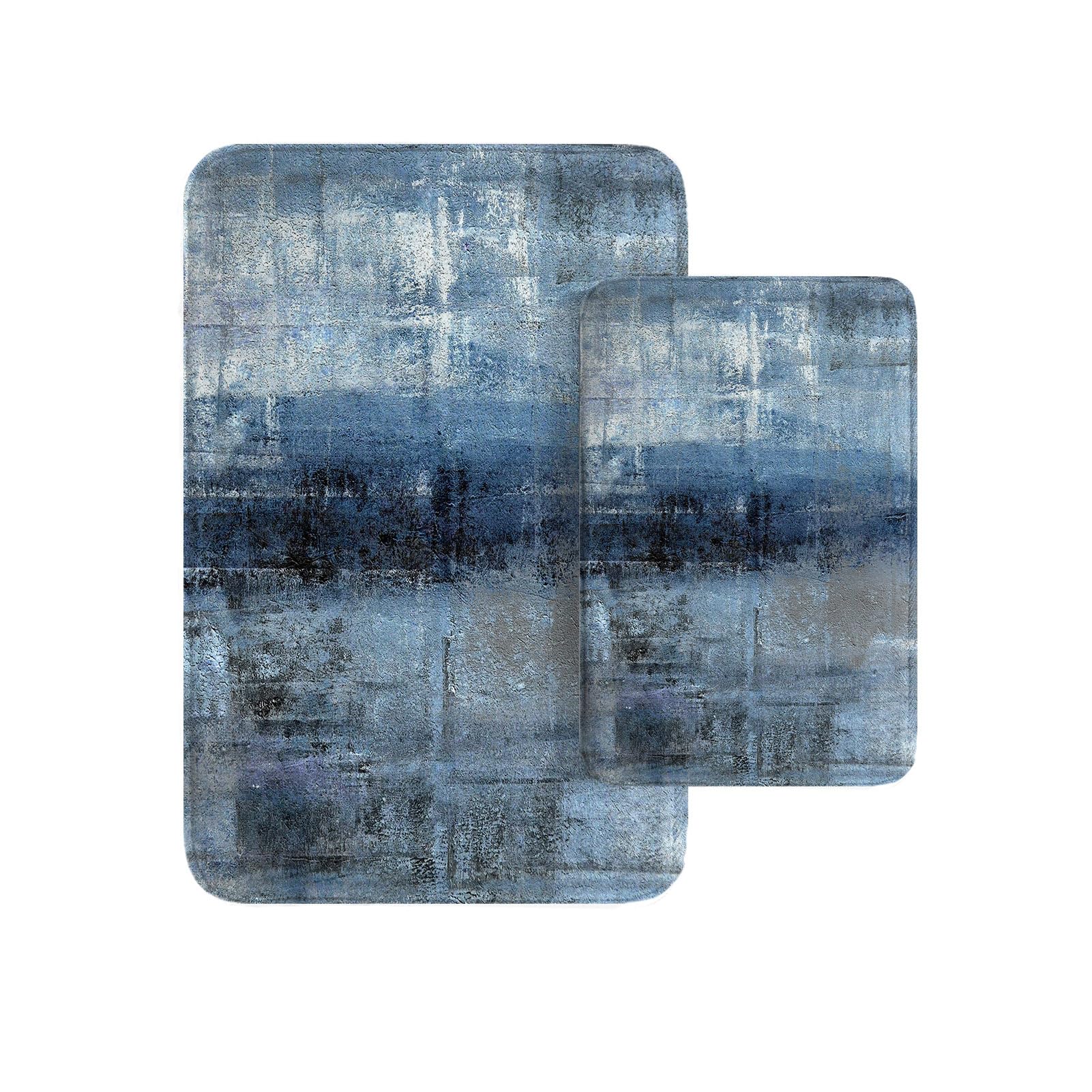 Britimes Modern Abstract Art Bathroom Rug Mat Set of 2, Blue and Gray ...