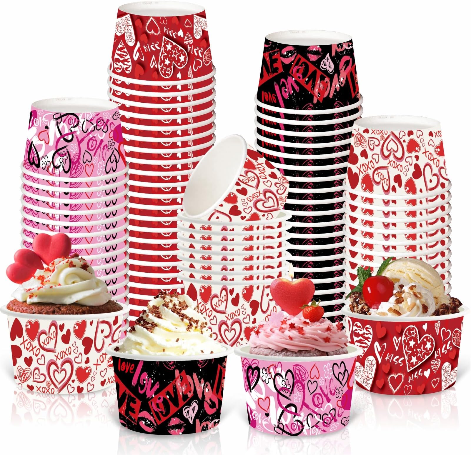 Amazon.com : Shellwei 50 Pack 9 oz Valentine's Day Ice Cream Cups Bulk ...