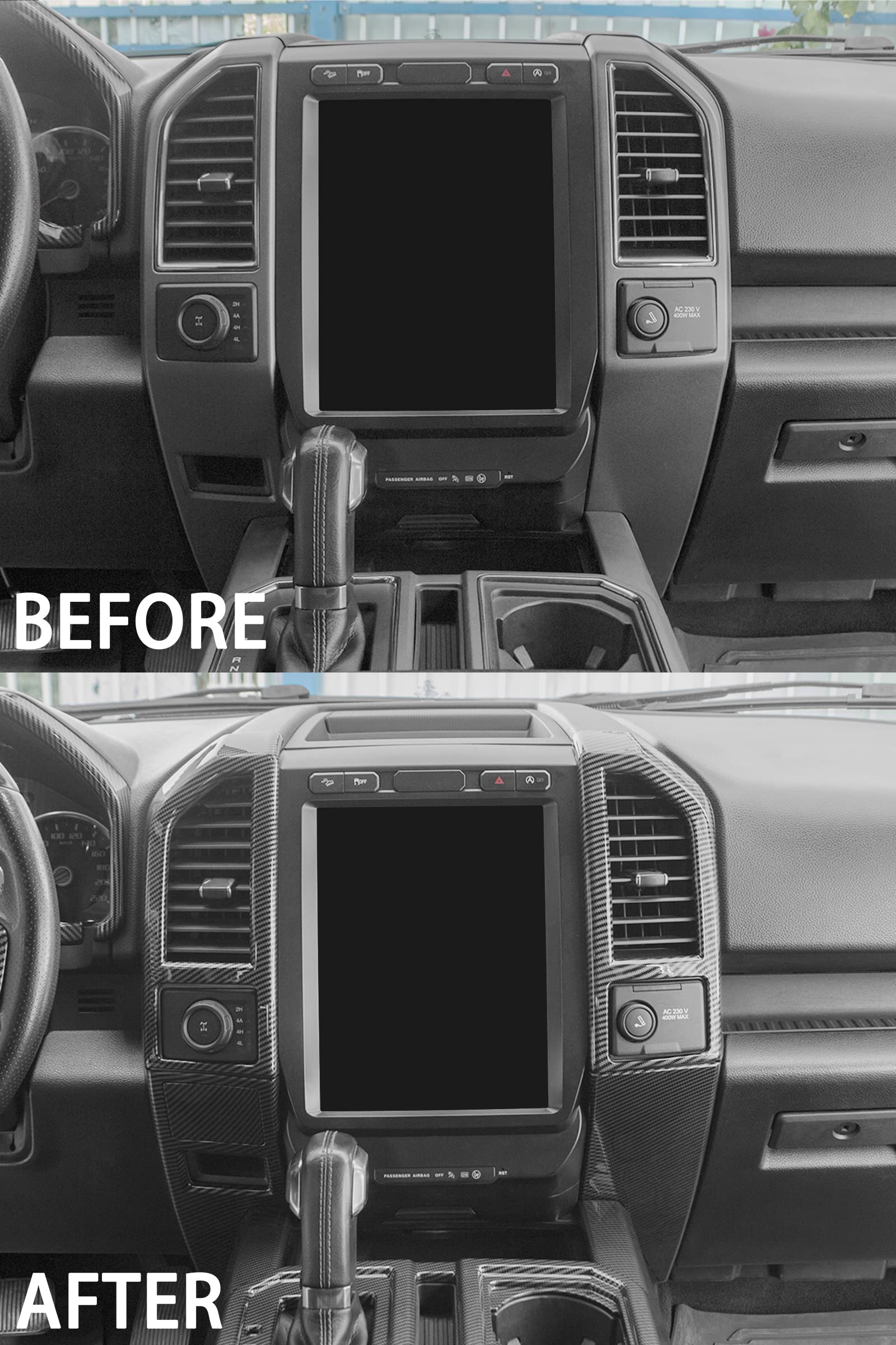 for Ford F150 Carbon Fiber Grain Central Control Cover Frame Trim, for ...