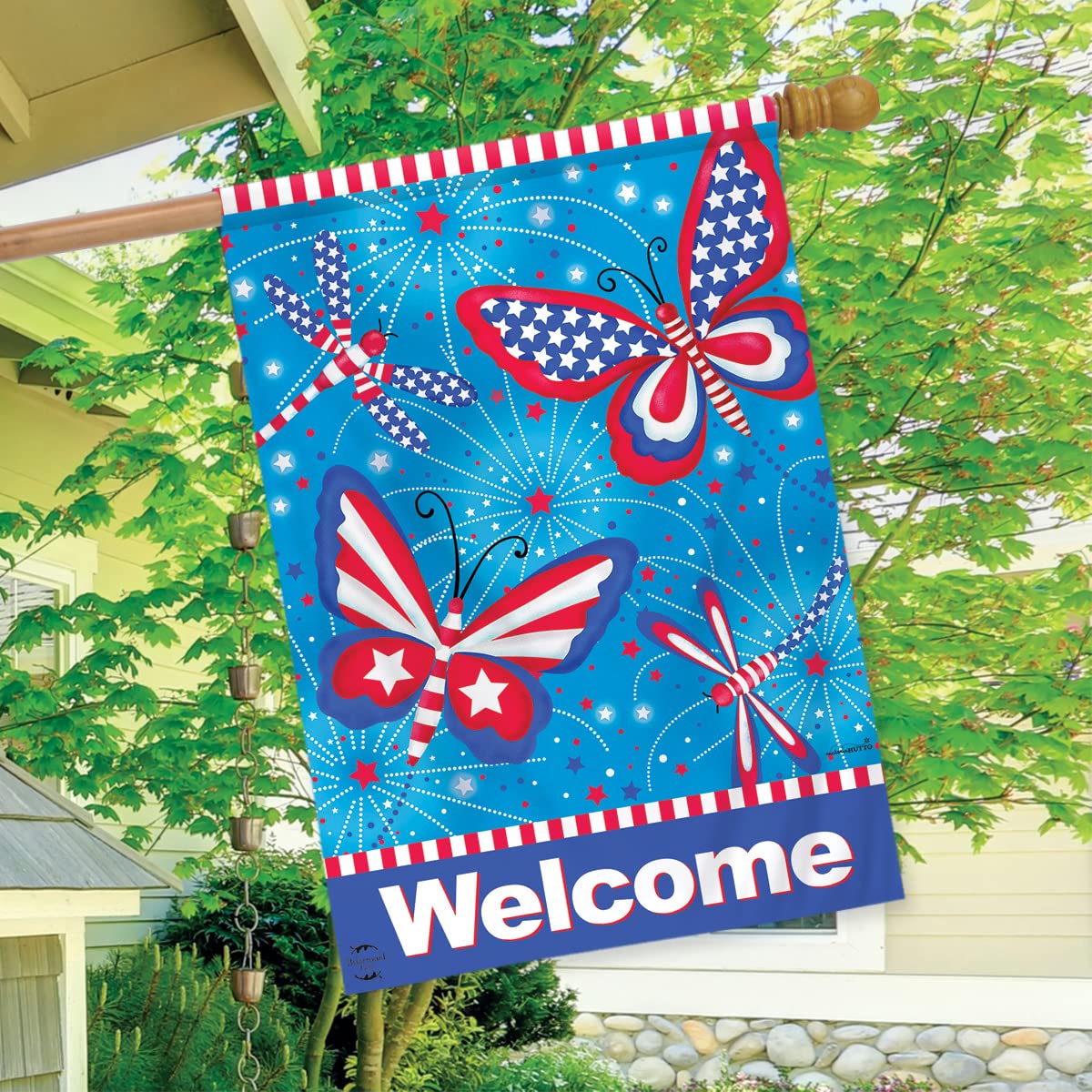 Butterfly Welcome Flag Large American