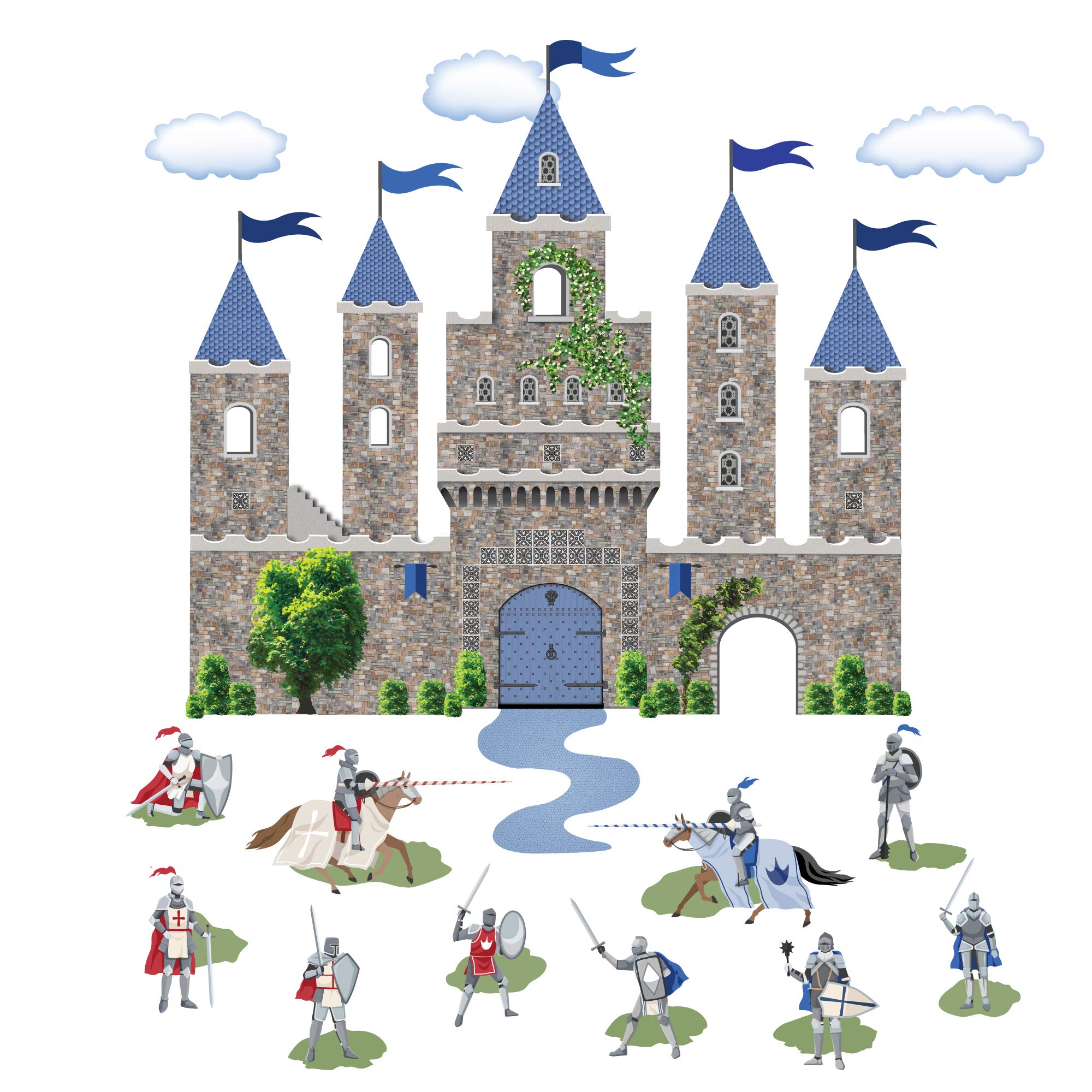 Amazon.com: Blue Medieval Castle Wall Decal with Knights Decals ...