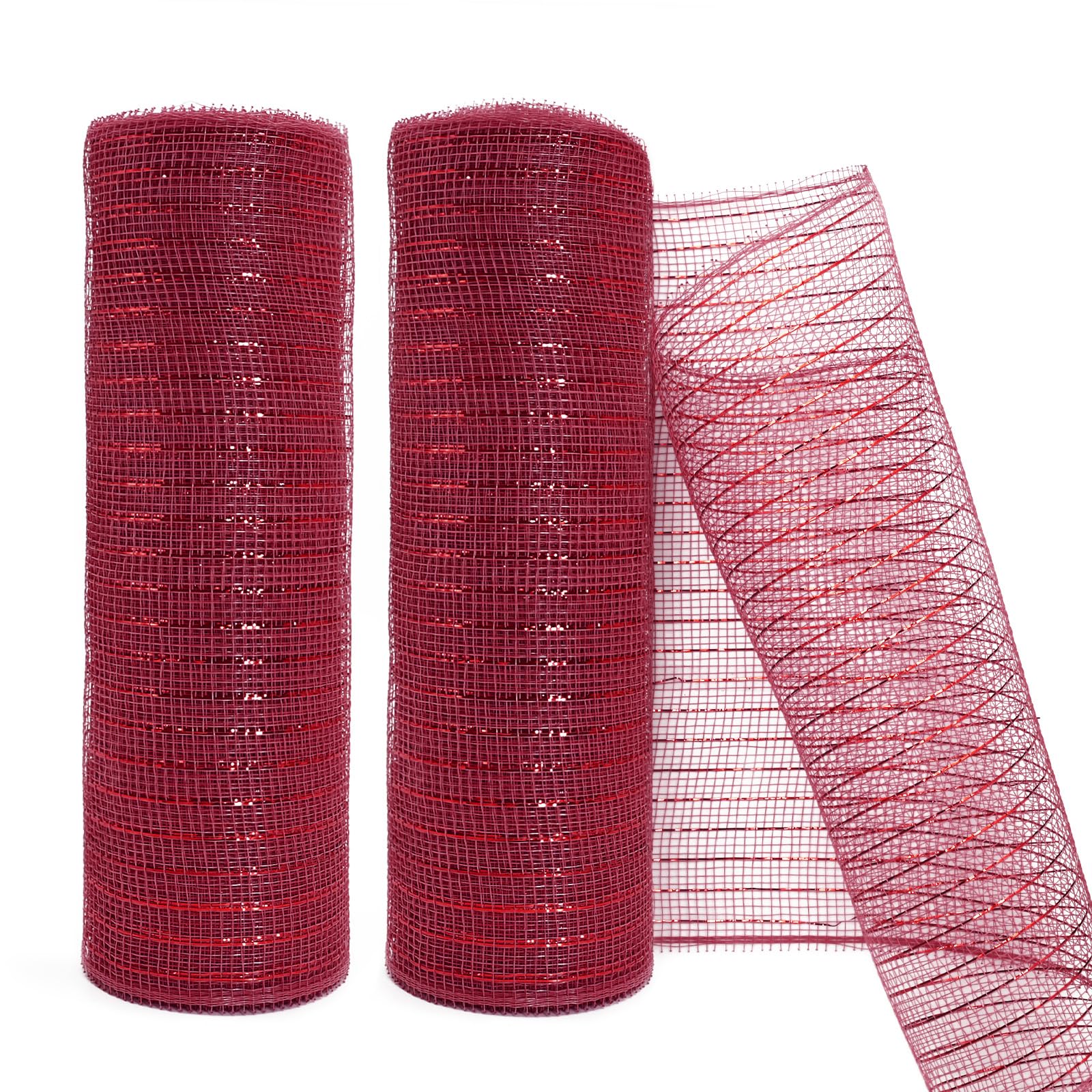 Amazon.com: Rilisili 2 Rolls Burgundy Metallic Mesh Ribbon 10 Inch X 10 ...