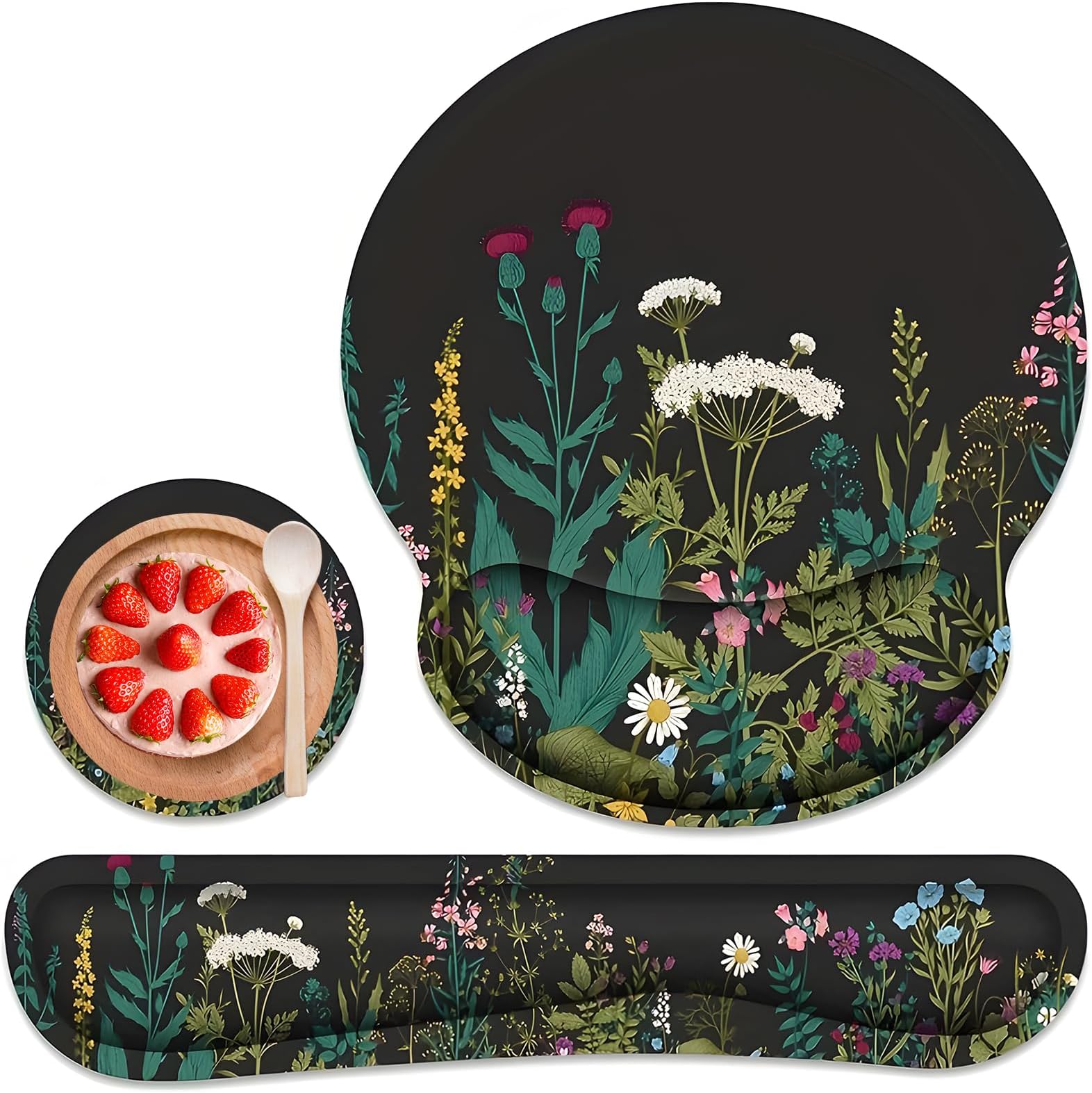 3-in-1 Mouse Mat Set - 3Pcs Keyboard Wrist Rest Mouse Mat Set with ...