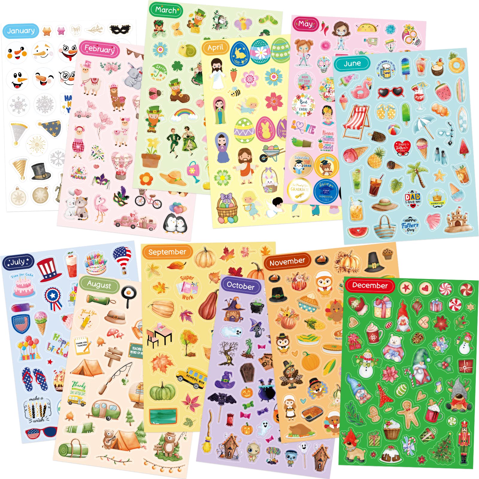 Amazon.com: 12 Sheets Holiday Seasonal Stickers Daily Planners Monthly ...