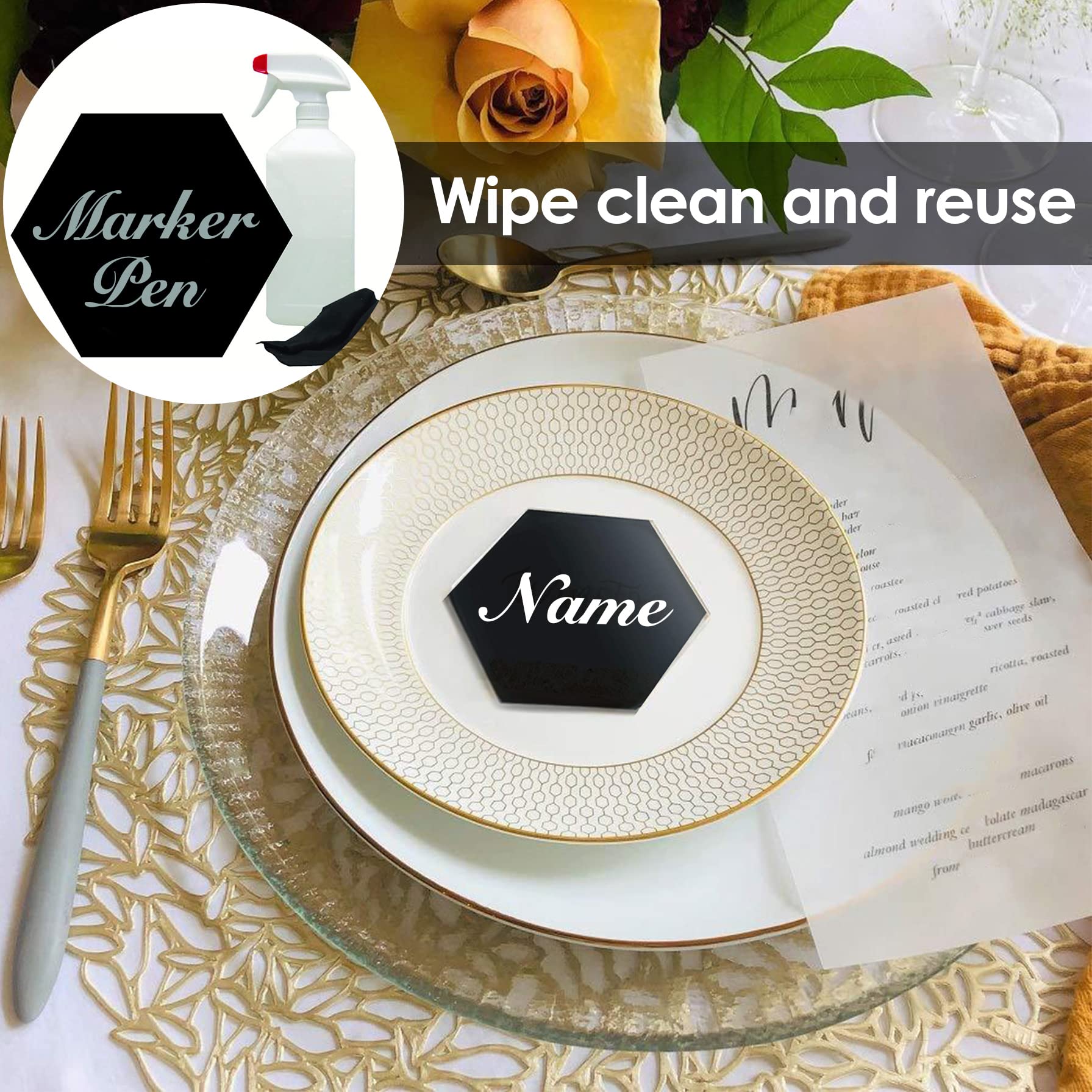 25 Pieces Hexagon Acrylic Place Card Black Acrylic Sheets, Blank ...