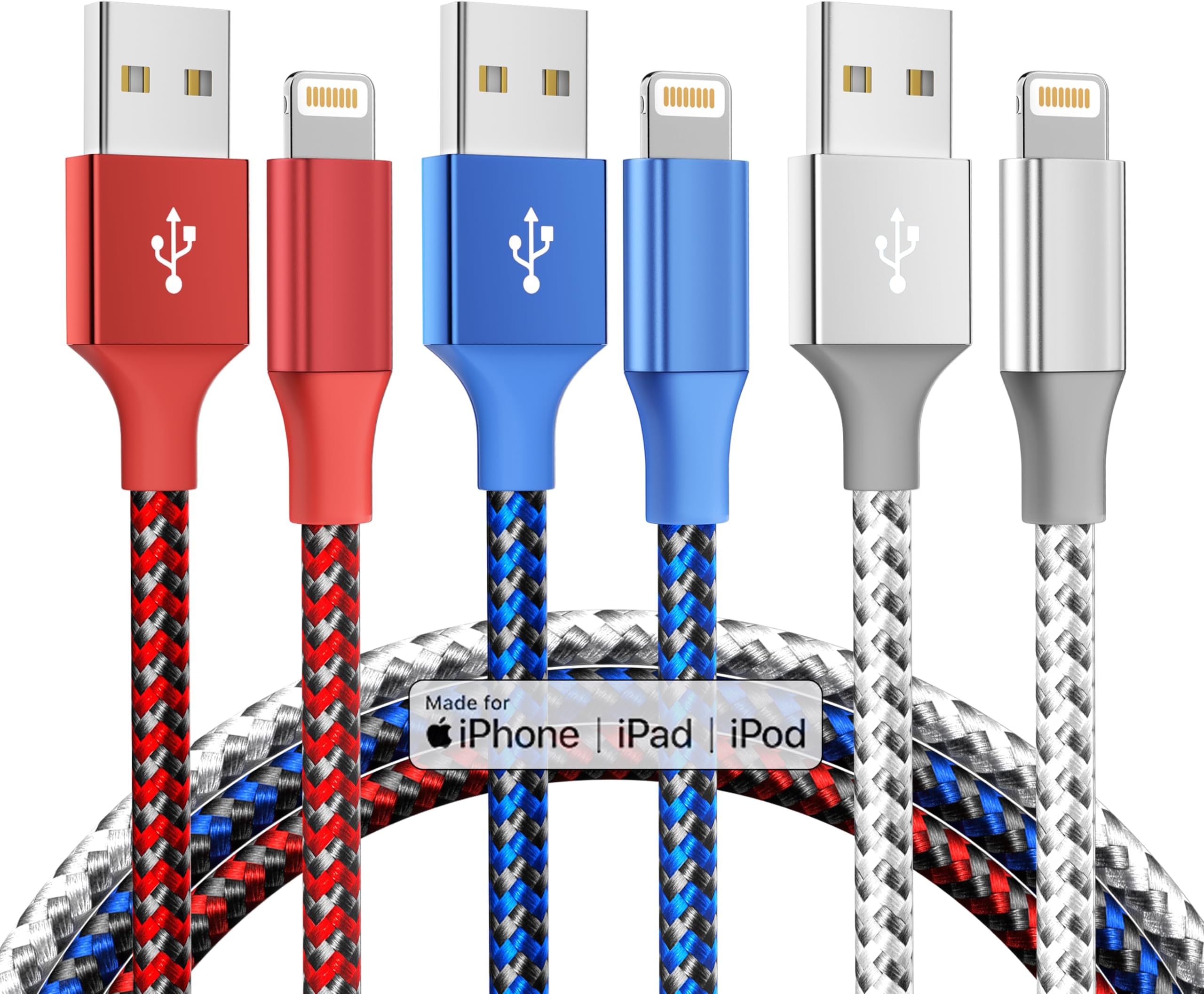 Amazon.com: iPhone Charger Cord 3Pack 10FT Apple MFi Certified Nylon ...