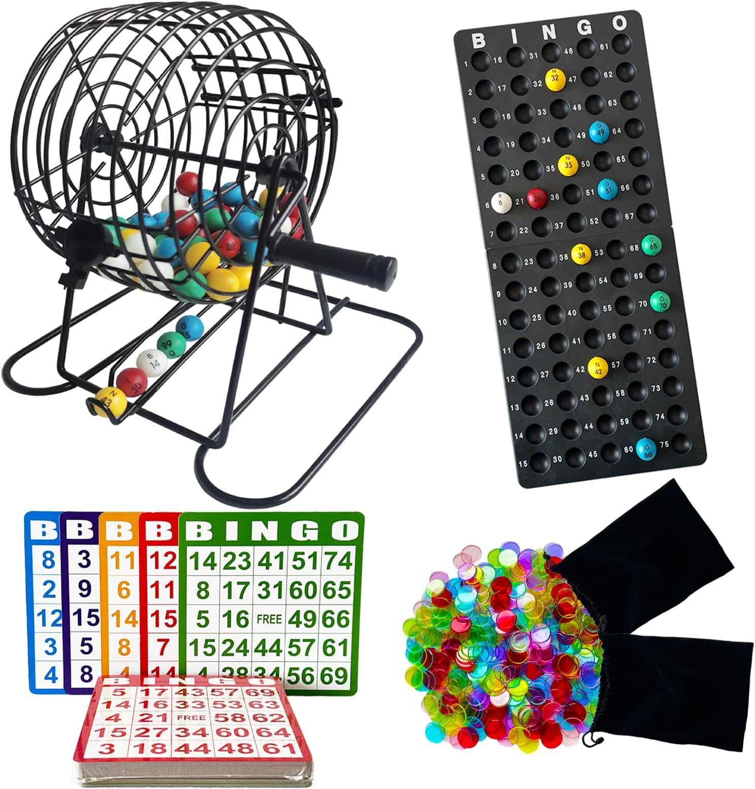 JUNWRROW Deluxe Bingo Game Set With 6 Inch Cage, Master Board, 75 ...