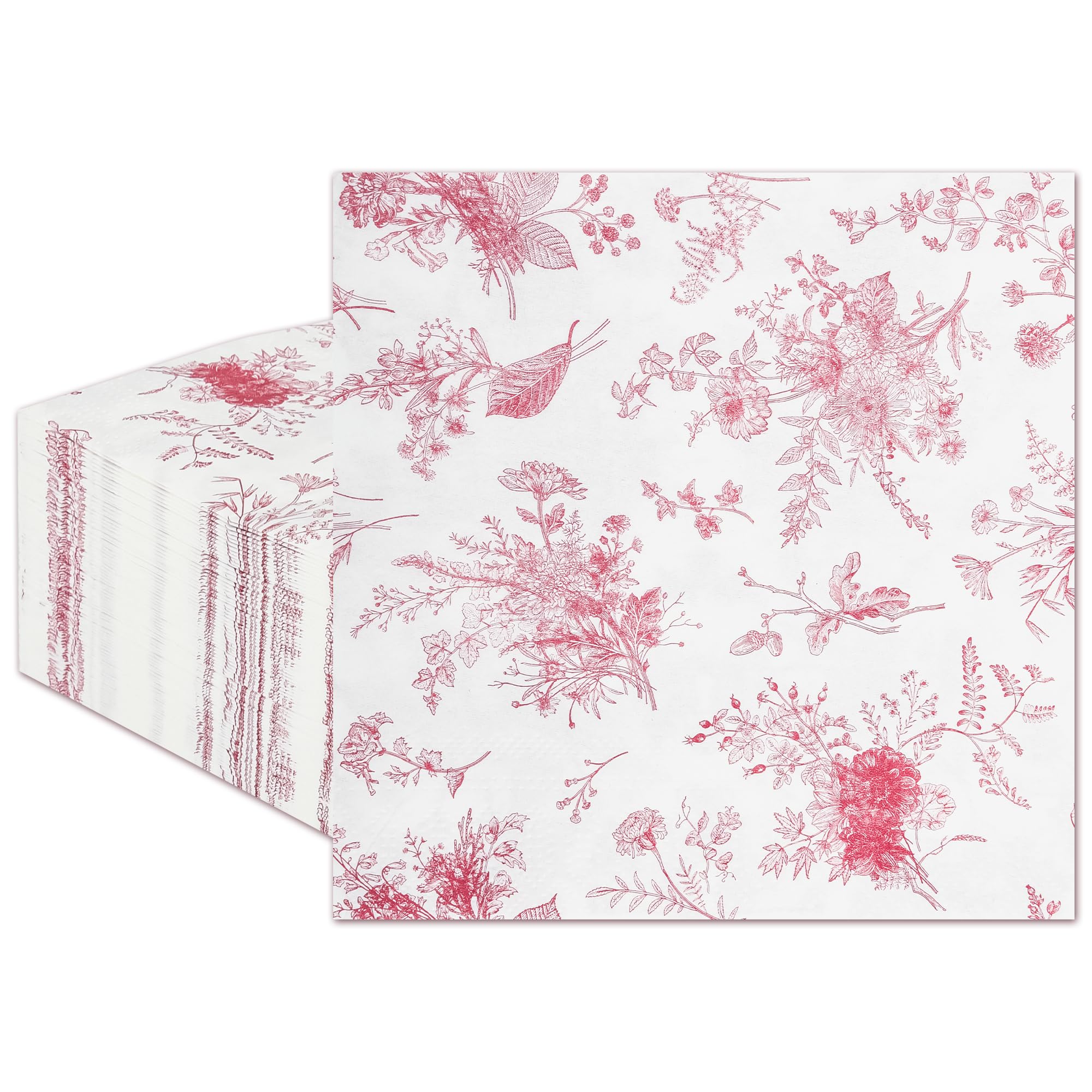 Amazon.com: 100 Floral Cocktail Napkins Red White Toile Paper Napkins ...