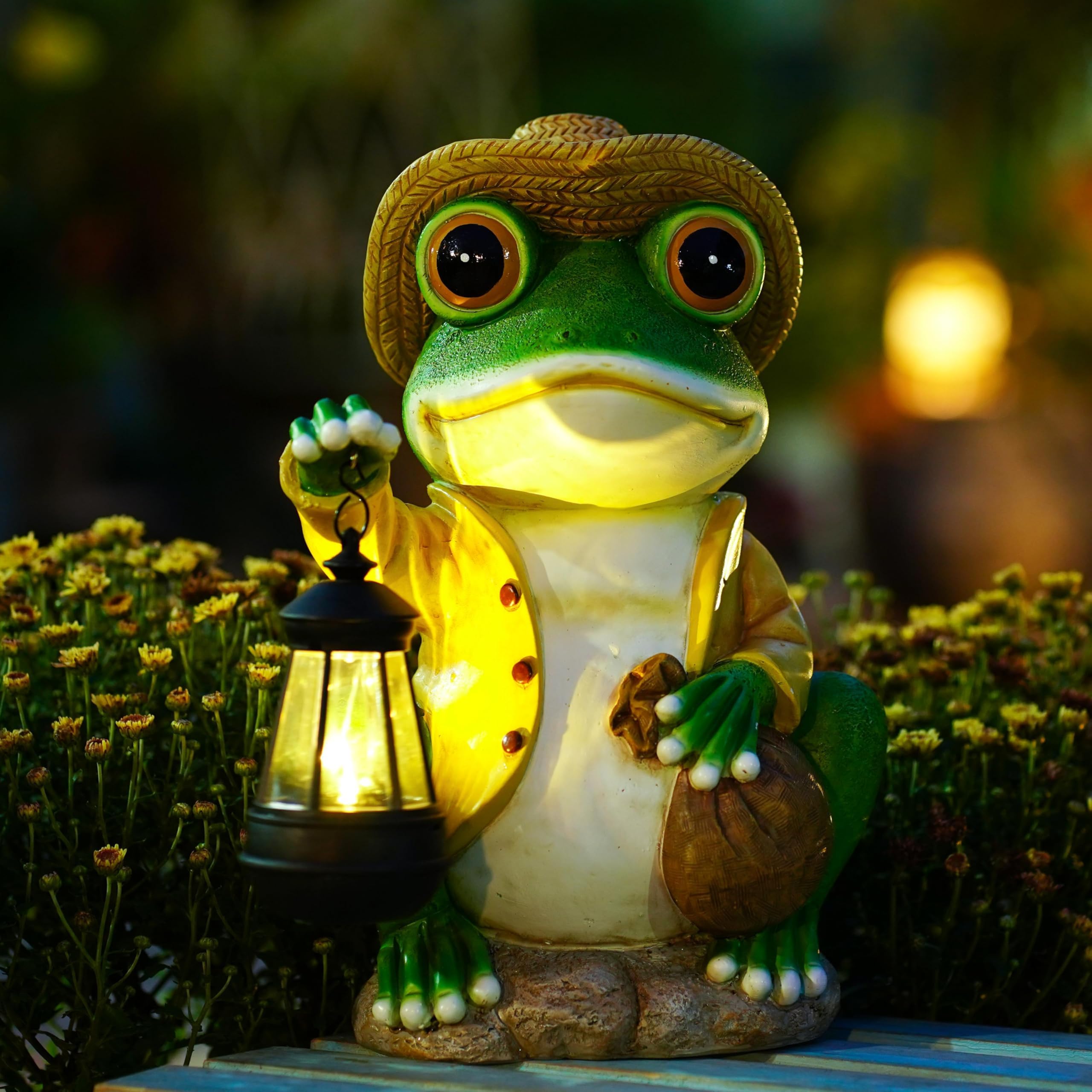 Amazon.com: ONTALA Large Frog Garden Decor for Outside Solar Powered ...