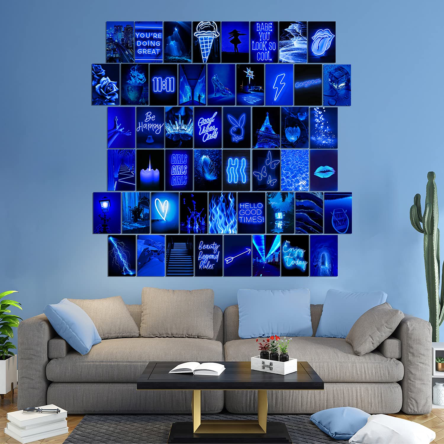 Woonkit Blue Neon Wall Collage Kit Aesthetic Pictures, Room Decor for ...