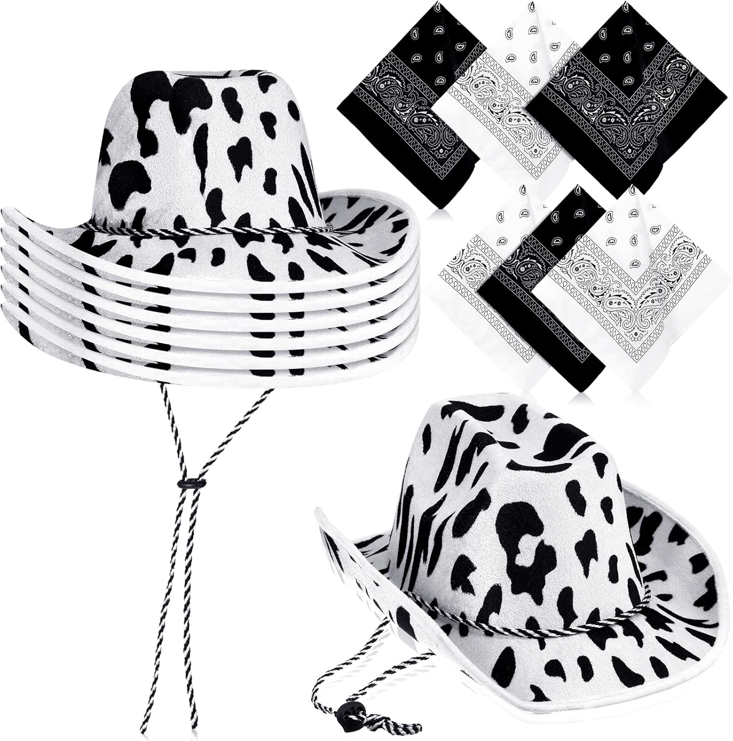 Amazon.com: Zhanmai 12 Pieces Cow Print Cowboy Hat and Bandana Set ...