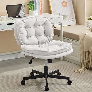 Amazon.com: Tufted Leather Criss Cross Chair with Wheels,Wide Armless ...