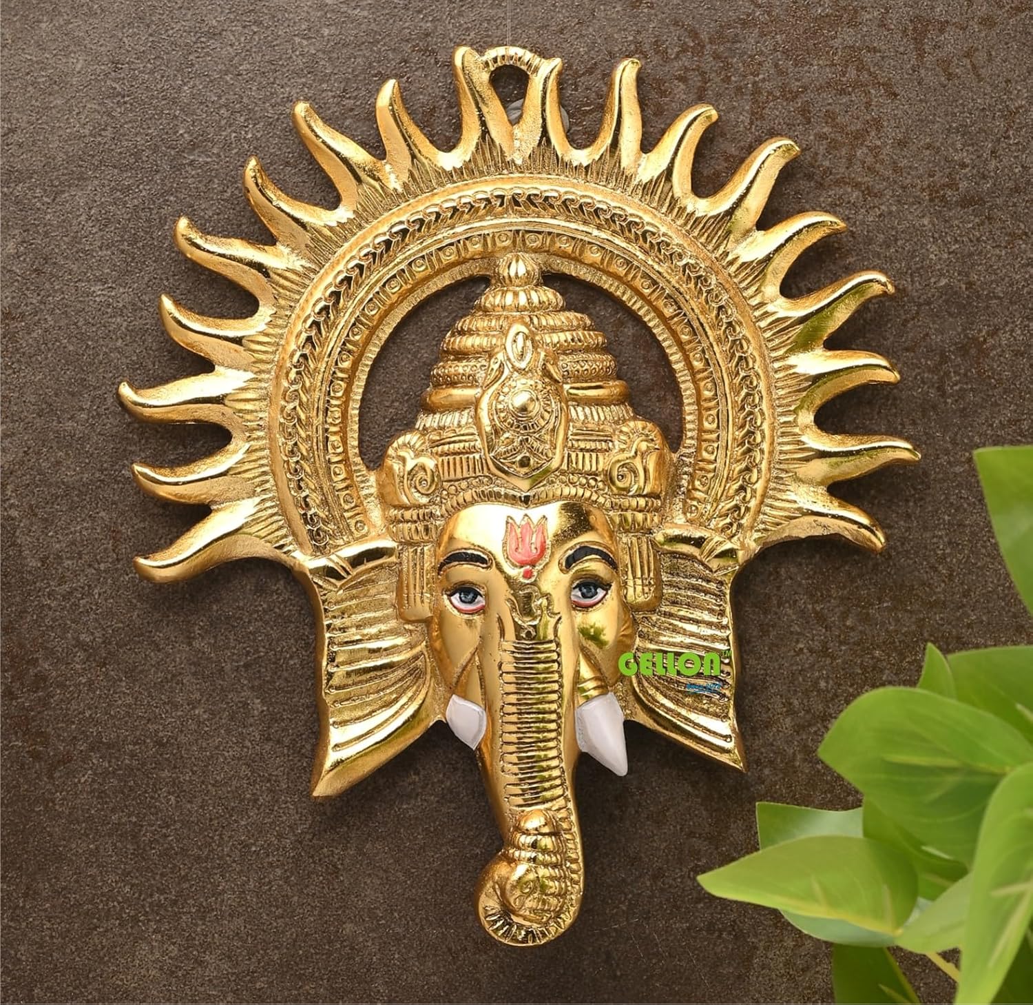 Buy Gellon Metal Wall Hanging Surya Ganesh Statue in Gold Finish ...