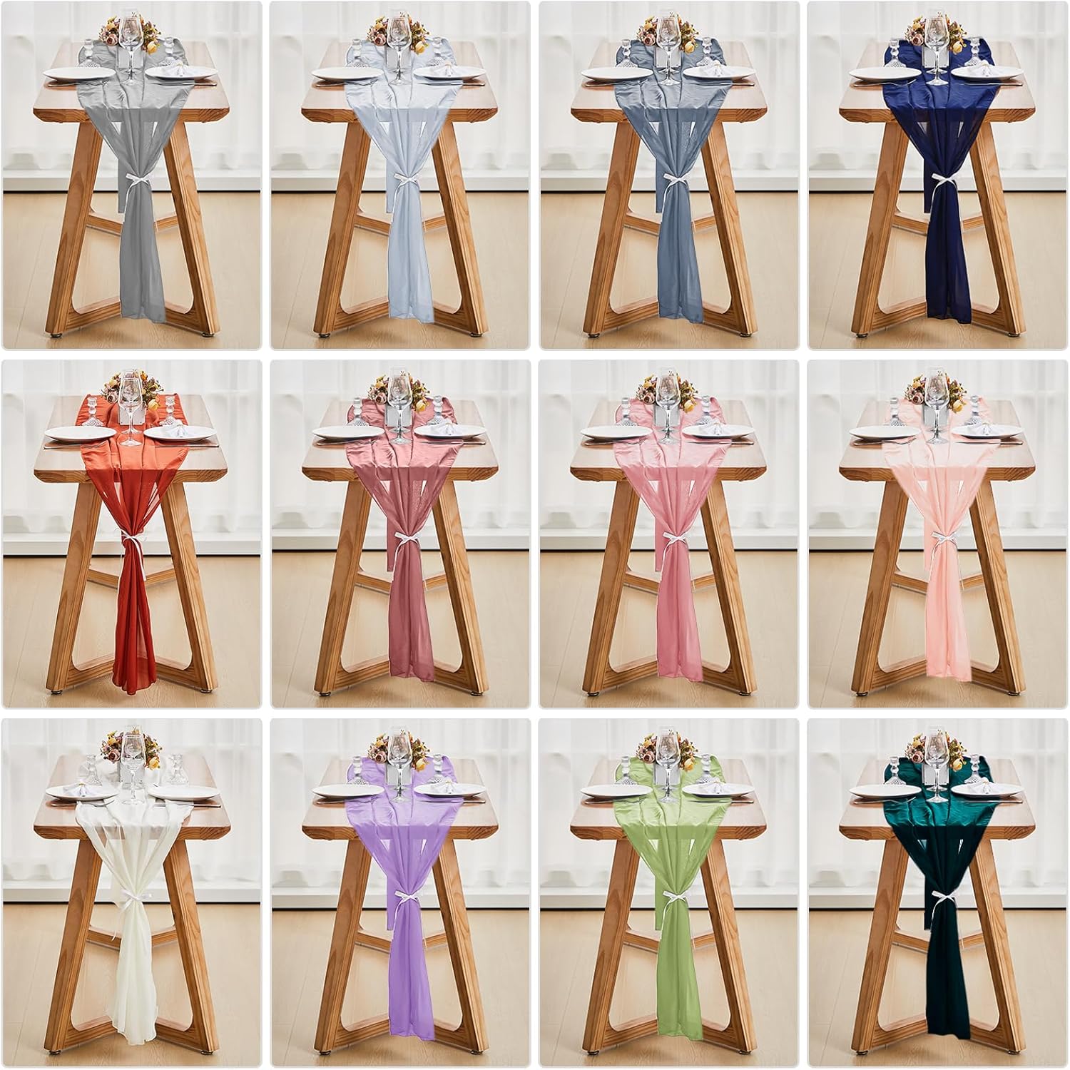 Amazon.com: Preboun 12 Assorted Color Chiffon Table Runners for Wedding ...