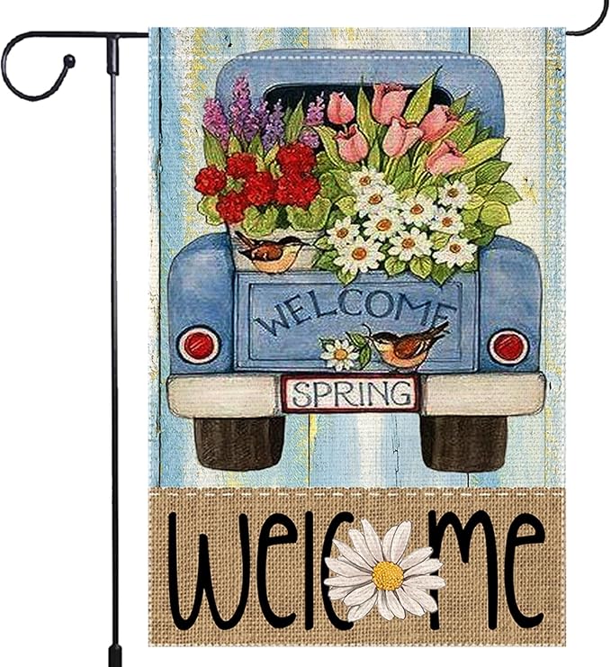 Amazon.com : Welcome Spring Summer Garden Flag Tulip Seasonal ...