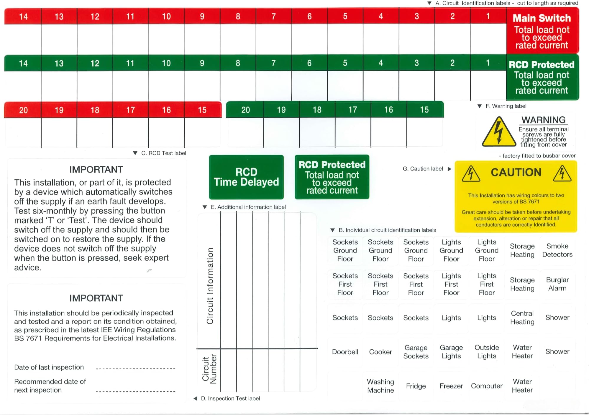 Consumer Unit Labels | Fuse Board Stickers | Labelling | Identification ...