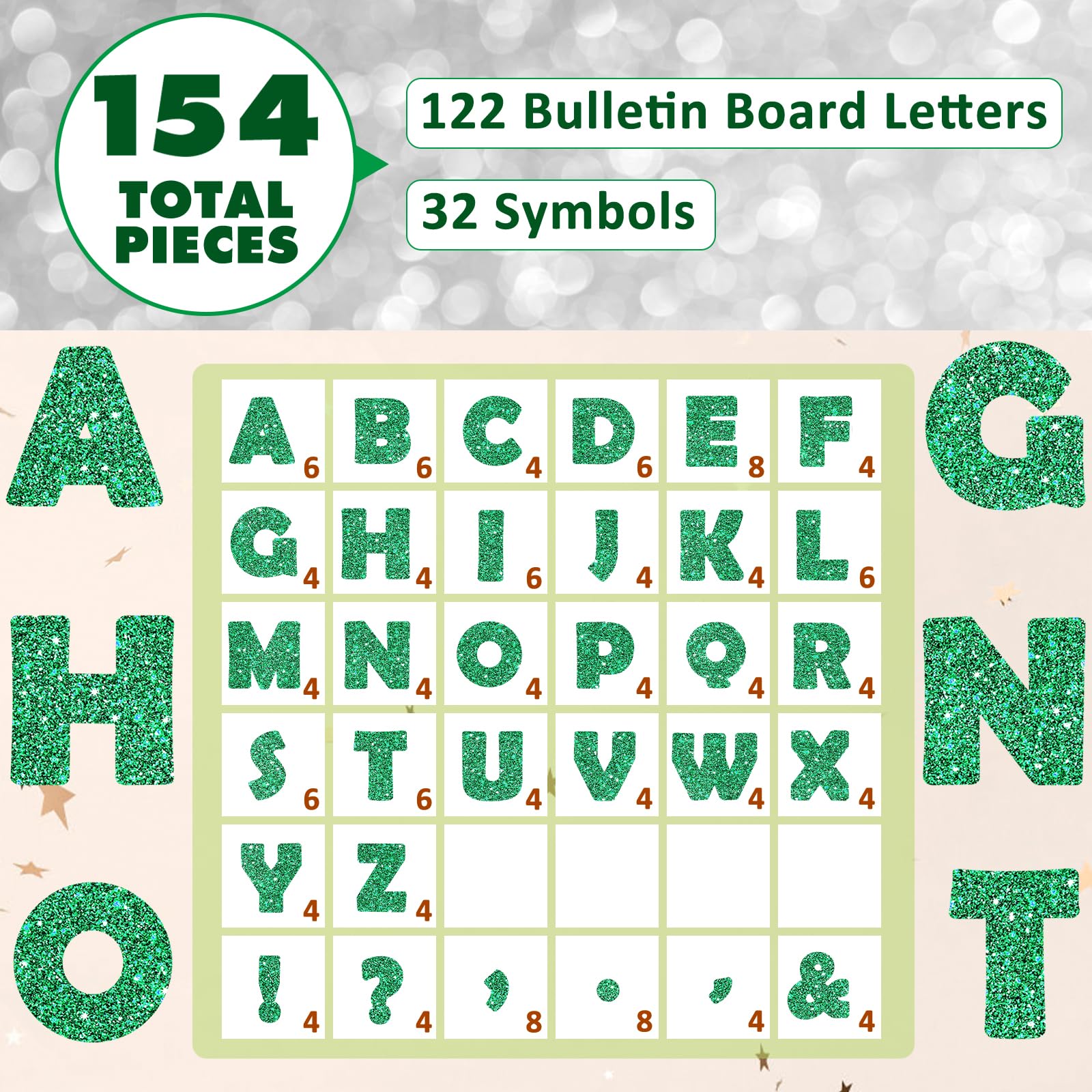 Snapklik.com : Meetory 154Pcs 7” Glitter Green Bulletin Board Letters ...