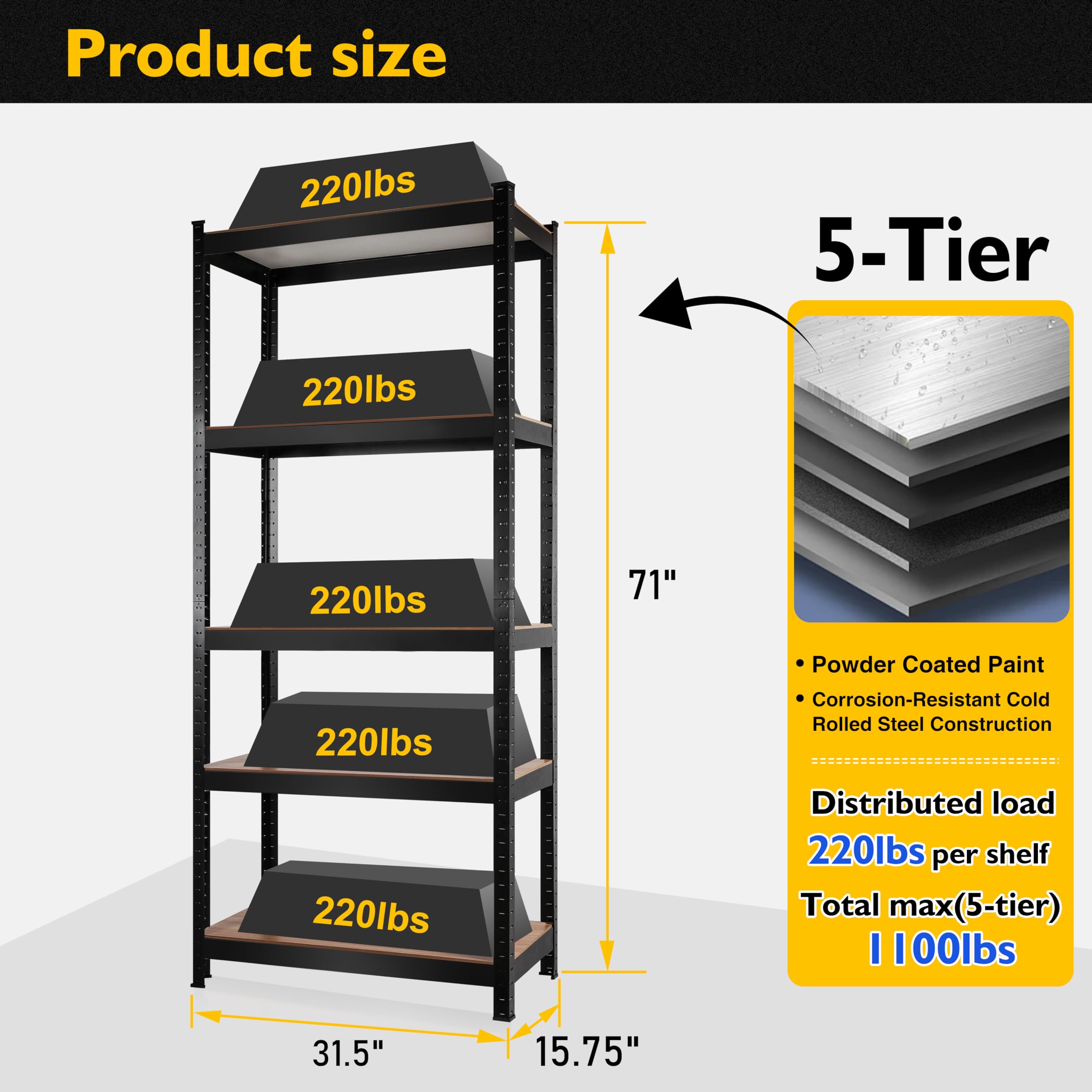PACHIRA E-Commerce 5 Tier Dual Color Garage Storage Shelves, 71" H ...