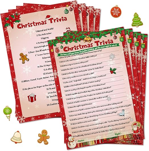 Amazon.com: 55 Pcs Christmas Trivia Games Xmas Themed Games Holiday ...