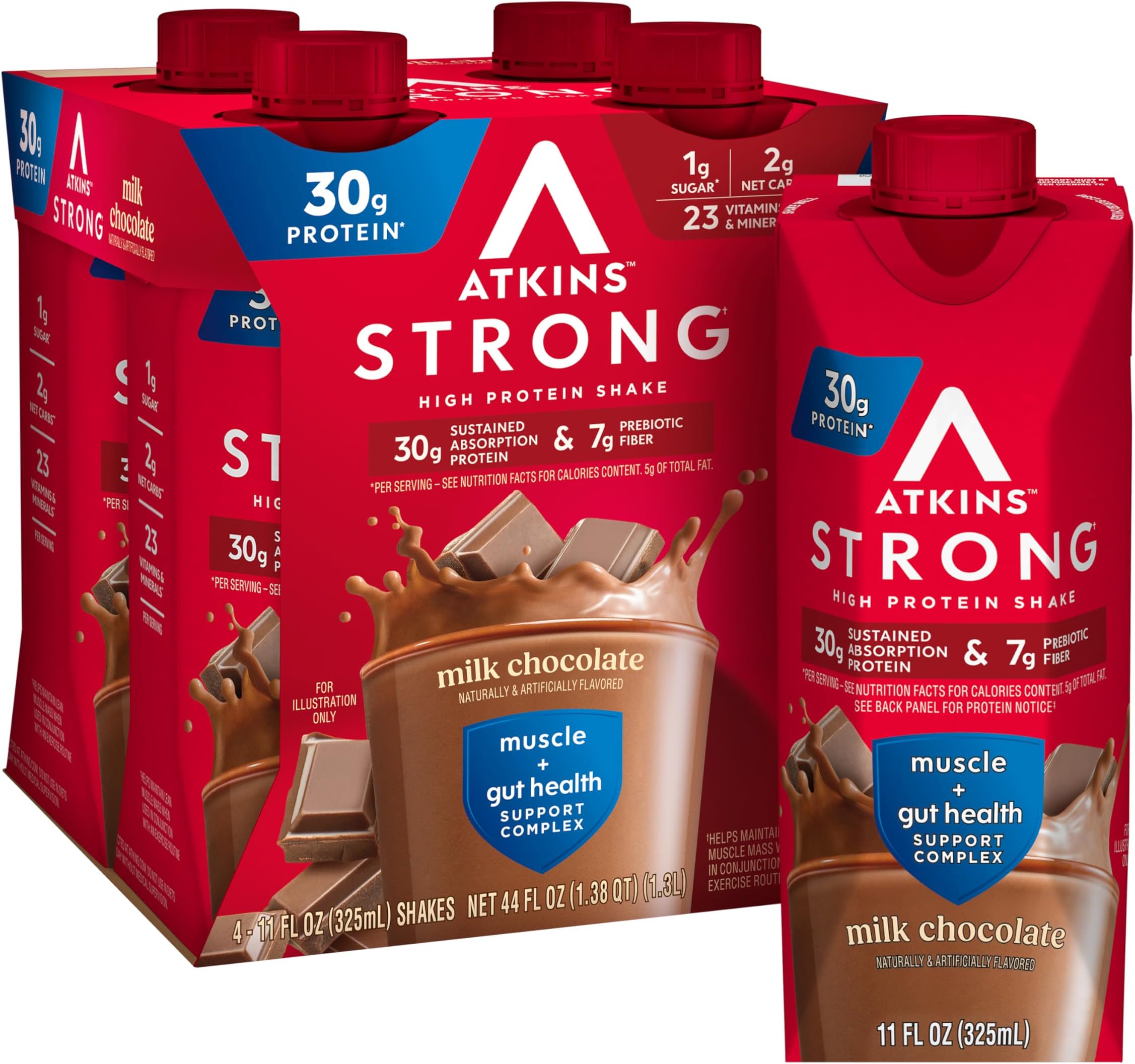 Amazon.com : Atkins Strong High Protein Shake, Milk Chocolate, 30g ...