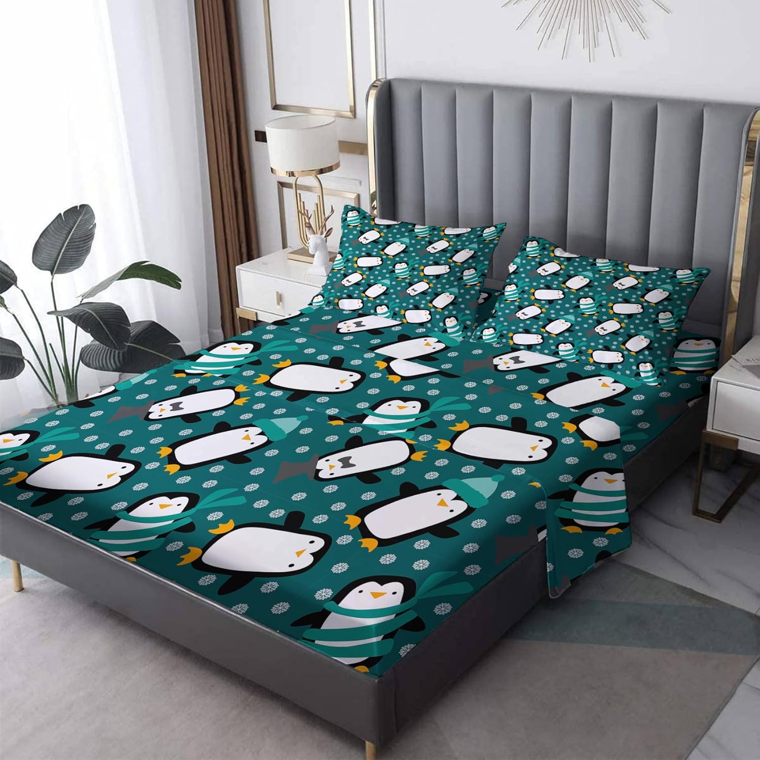 Amazon.com: Fizzenobia Full Size Sheets Set - Penguin Bed Sheets ...